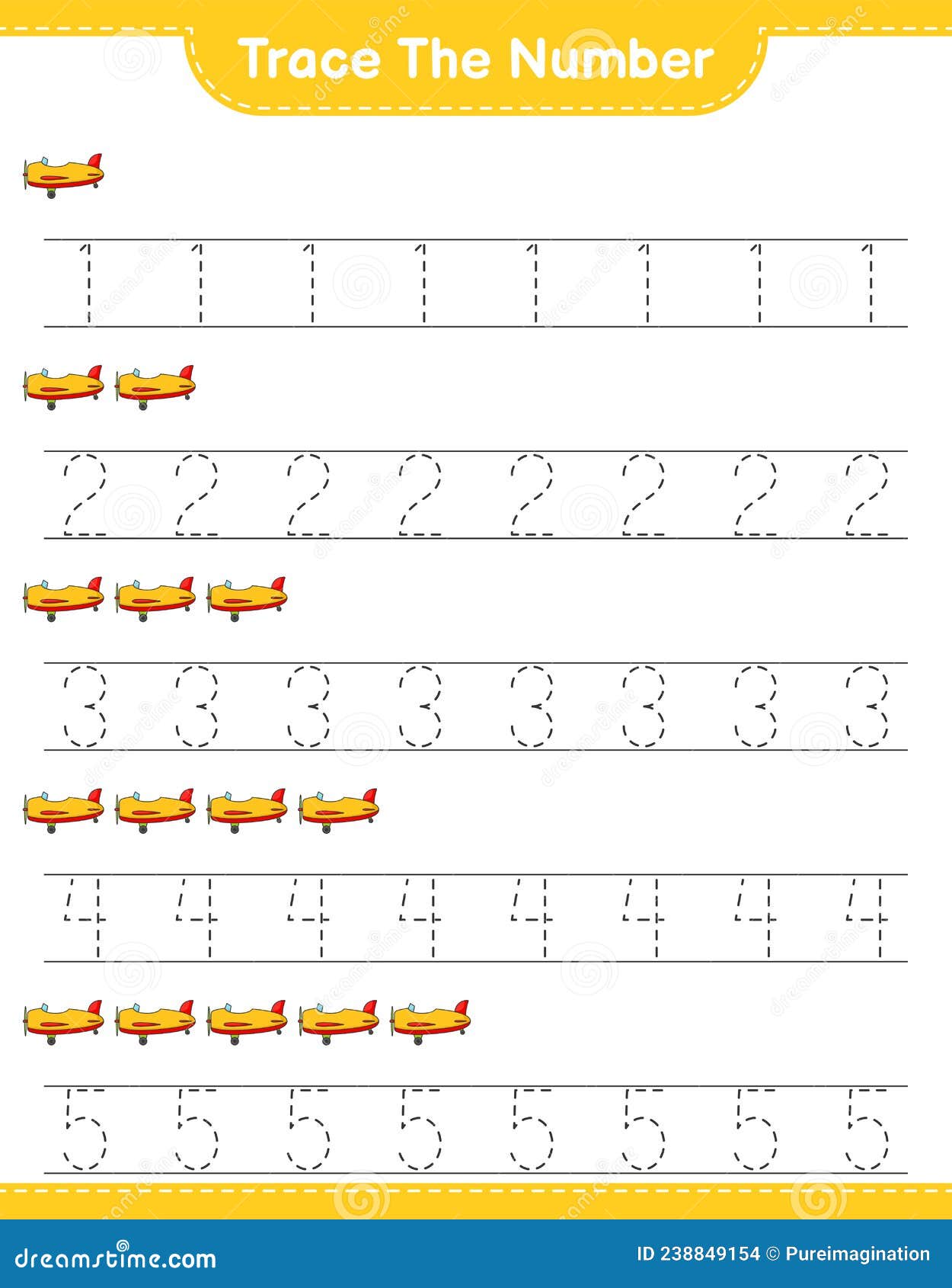 Trace the Number. Tracing Number with Plane Stock Vector - Illustration ...