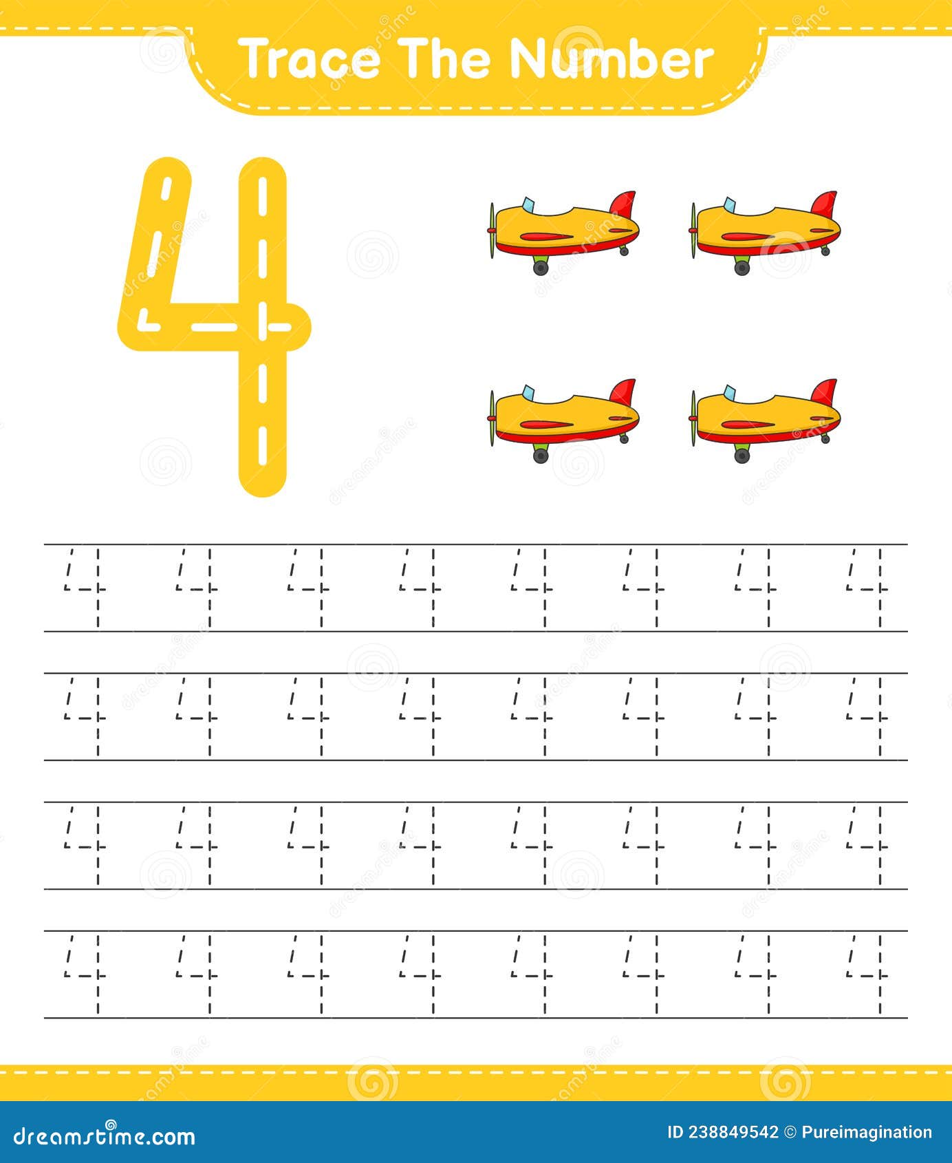 Trace the Number. Tracing Number with Plane Stock Vector - Illustration ...