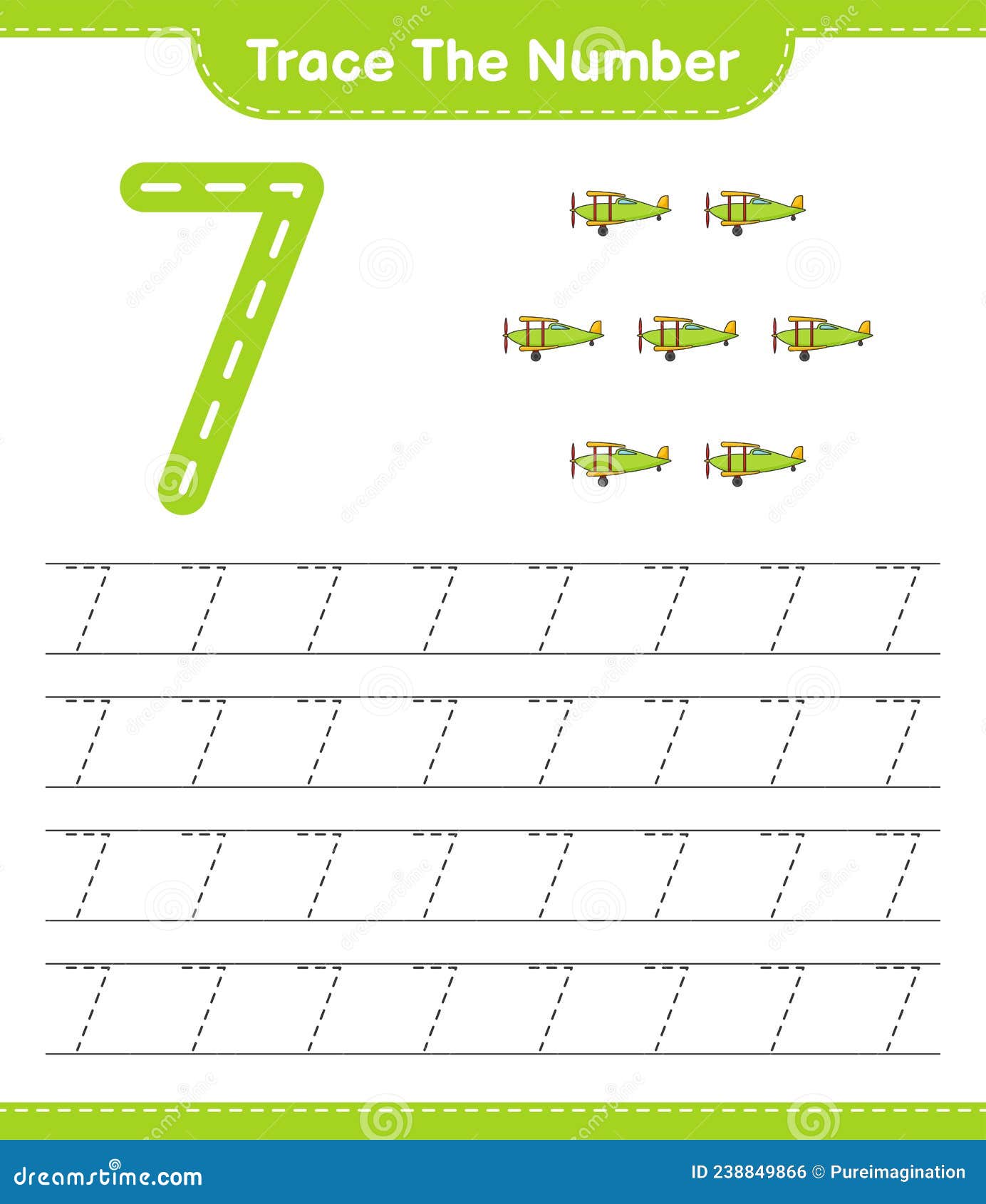 Trace the Number. Tracing Number with Plane Stock Vector - Illustration ...