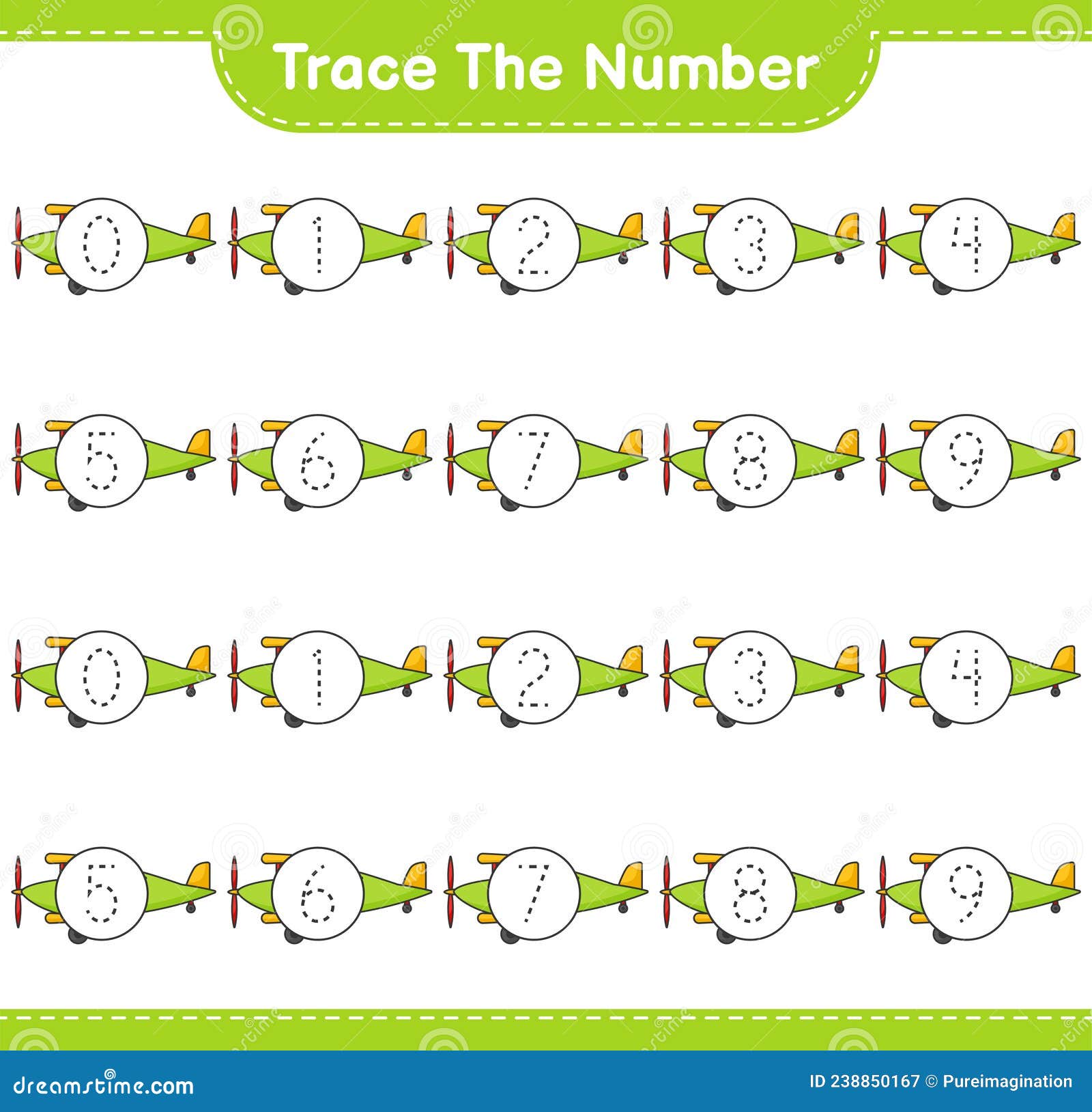 Trace the Number. Tracing Number with Plane Stock Vector - Illustration ...