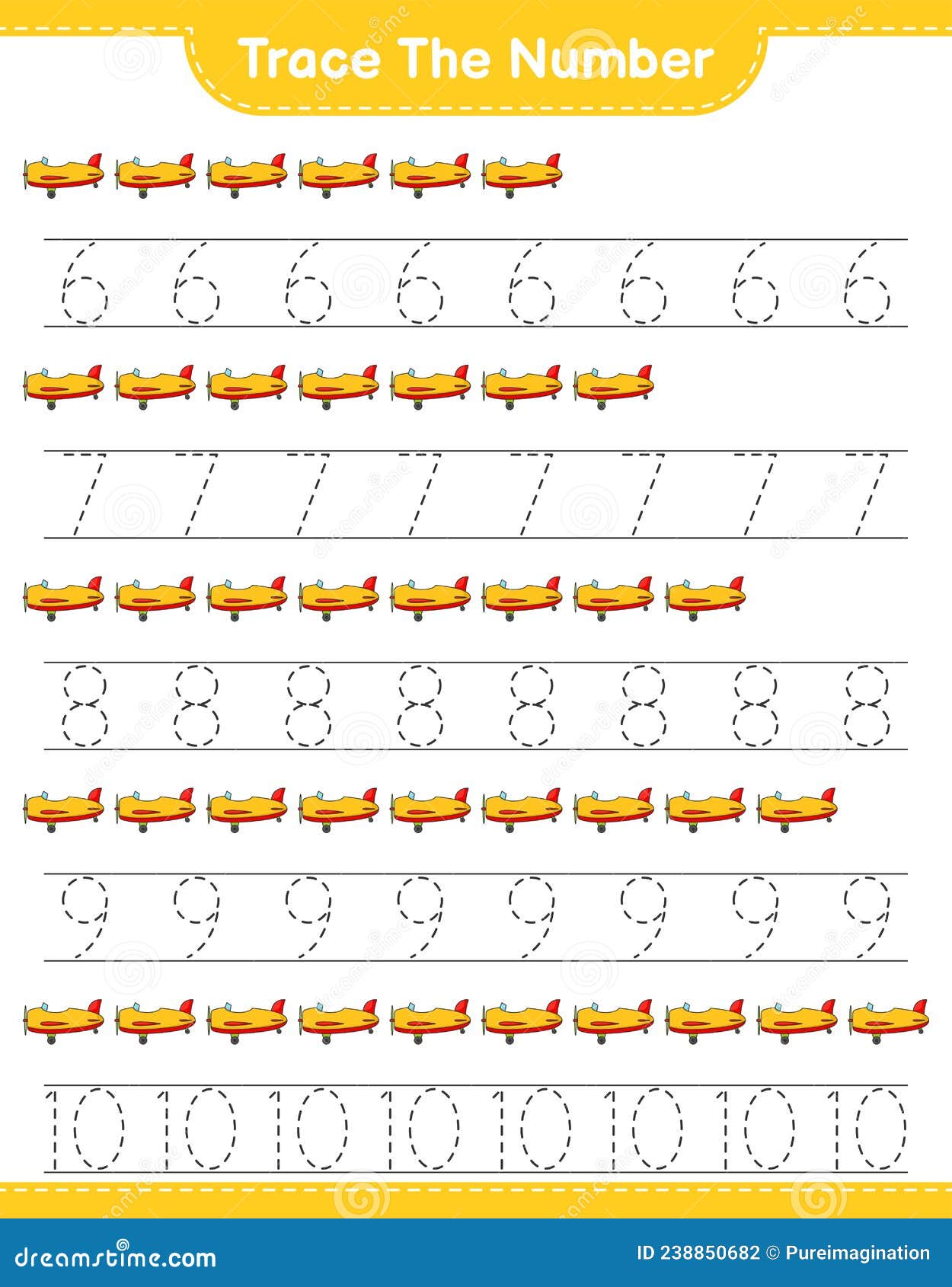 Trace the Number. Tracing Number with Plane Stock Vector - Illustration ...