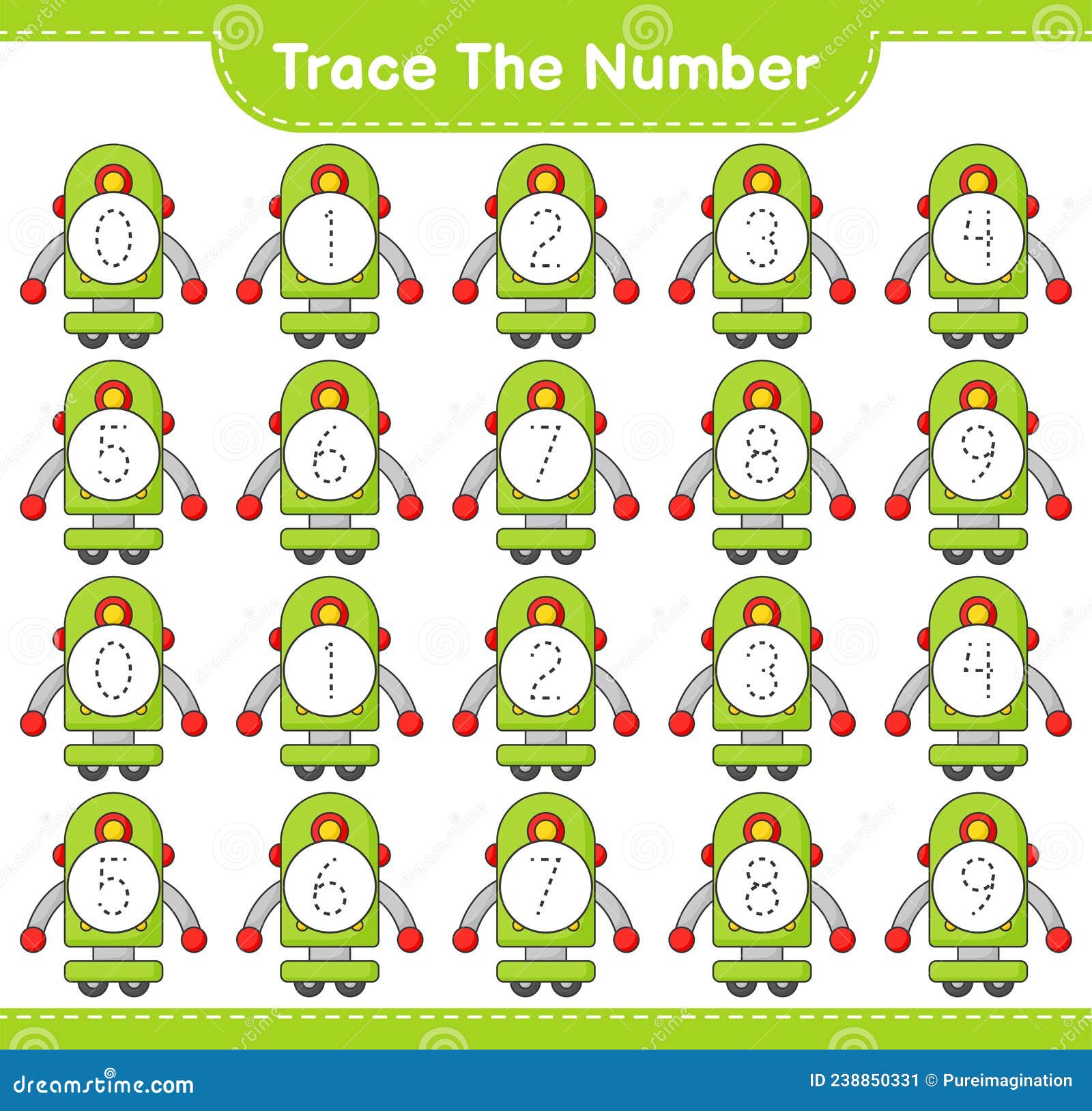 Trace the Number. Tracing Number with Robot Character Stock Vector ...