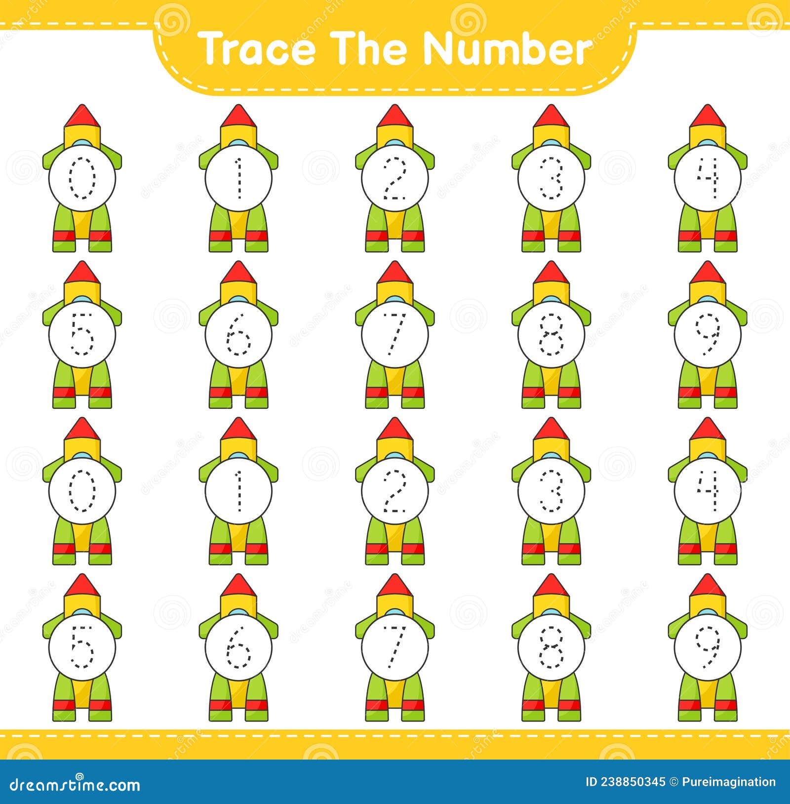 Trace the Number. Tracing Number with Rocket Stock Vector ...