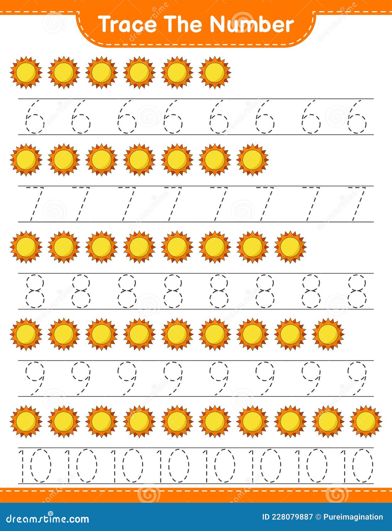 Trace the Number. Tracing Number with Sun Stock Vector - Illustration ...