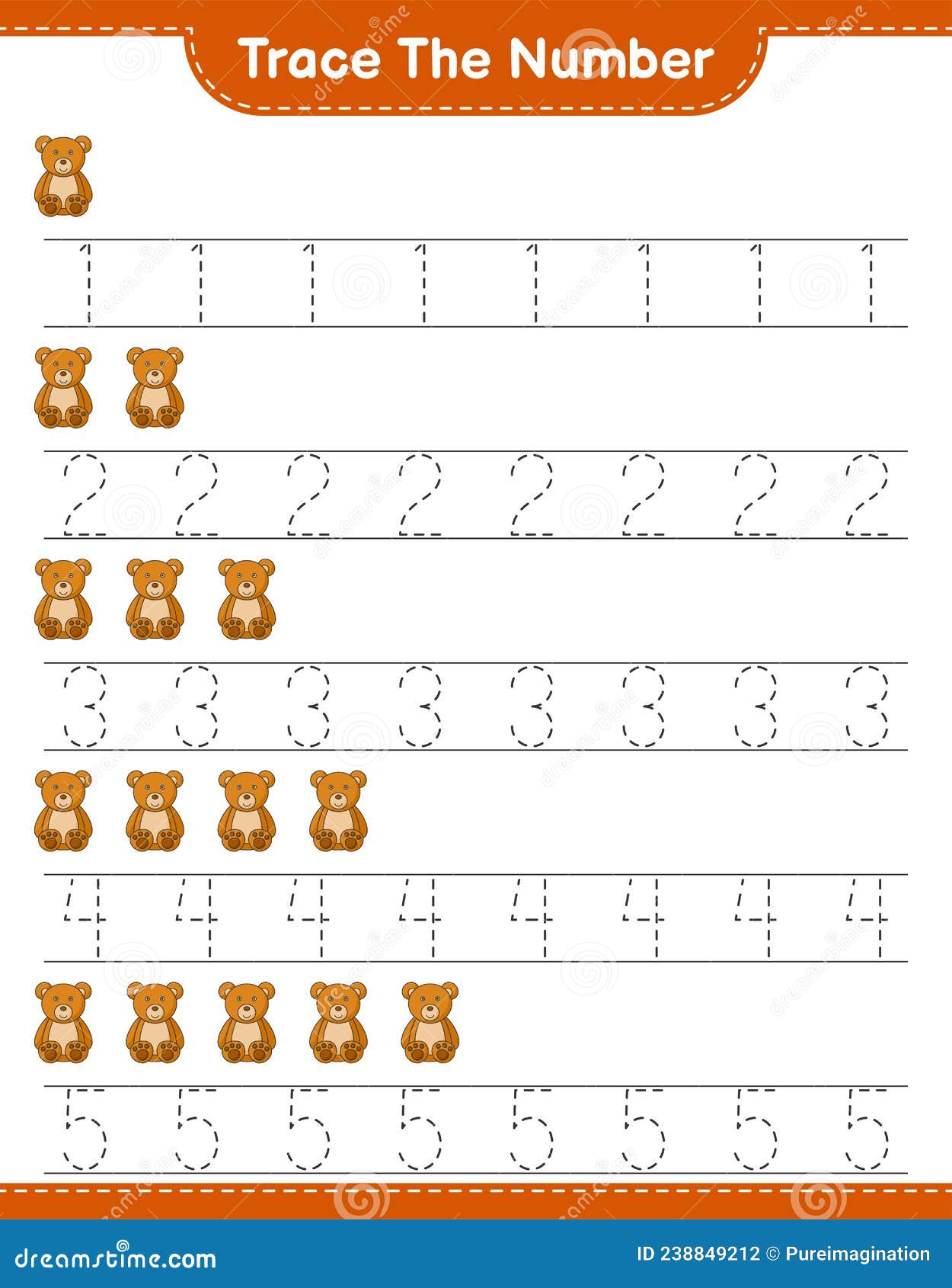 Trace the Number. Tracing Number with Teddy Bear Stock Vector ...