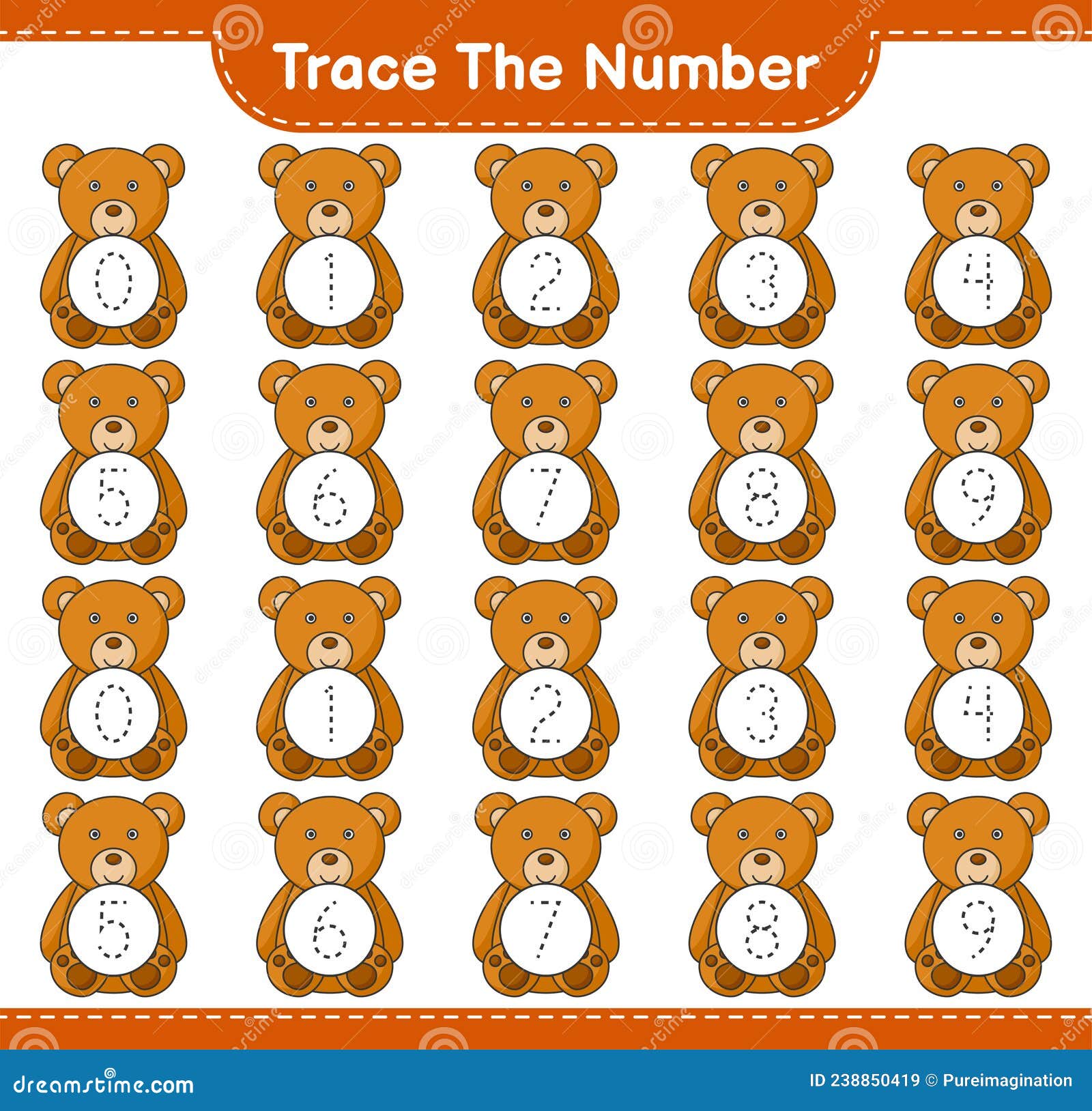 Trace the Number. Tracing Number with Teddy Bear Stock Vector ...