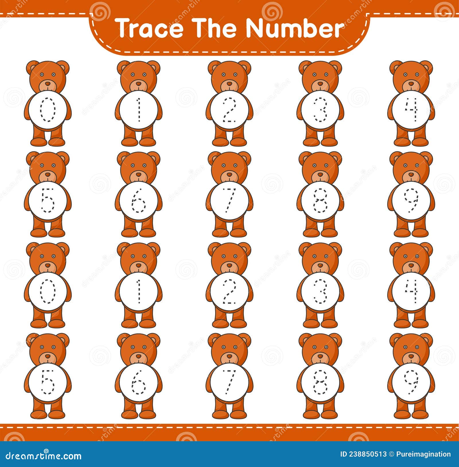 Trace the Number. Tracing Number with Teddy Bear Stock Vector ...