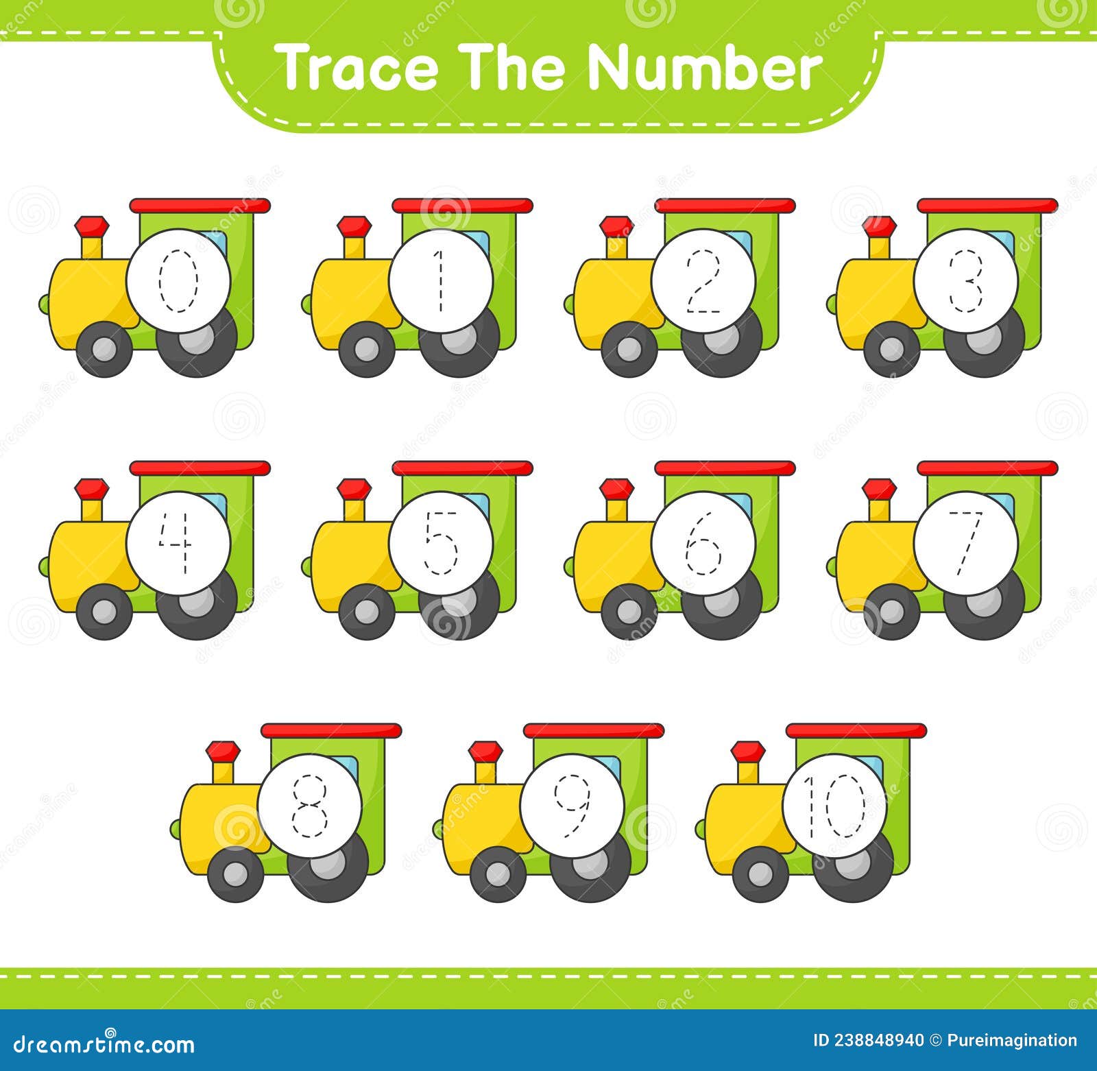 Trace the Number. Tracing Number with Train Stock Vector - Illustration ...