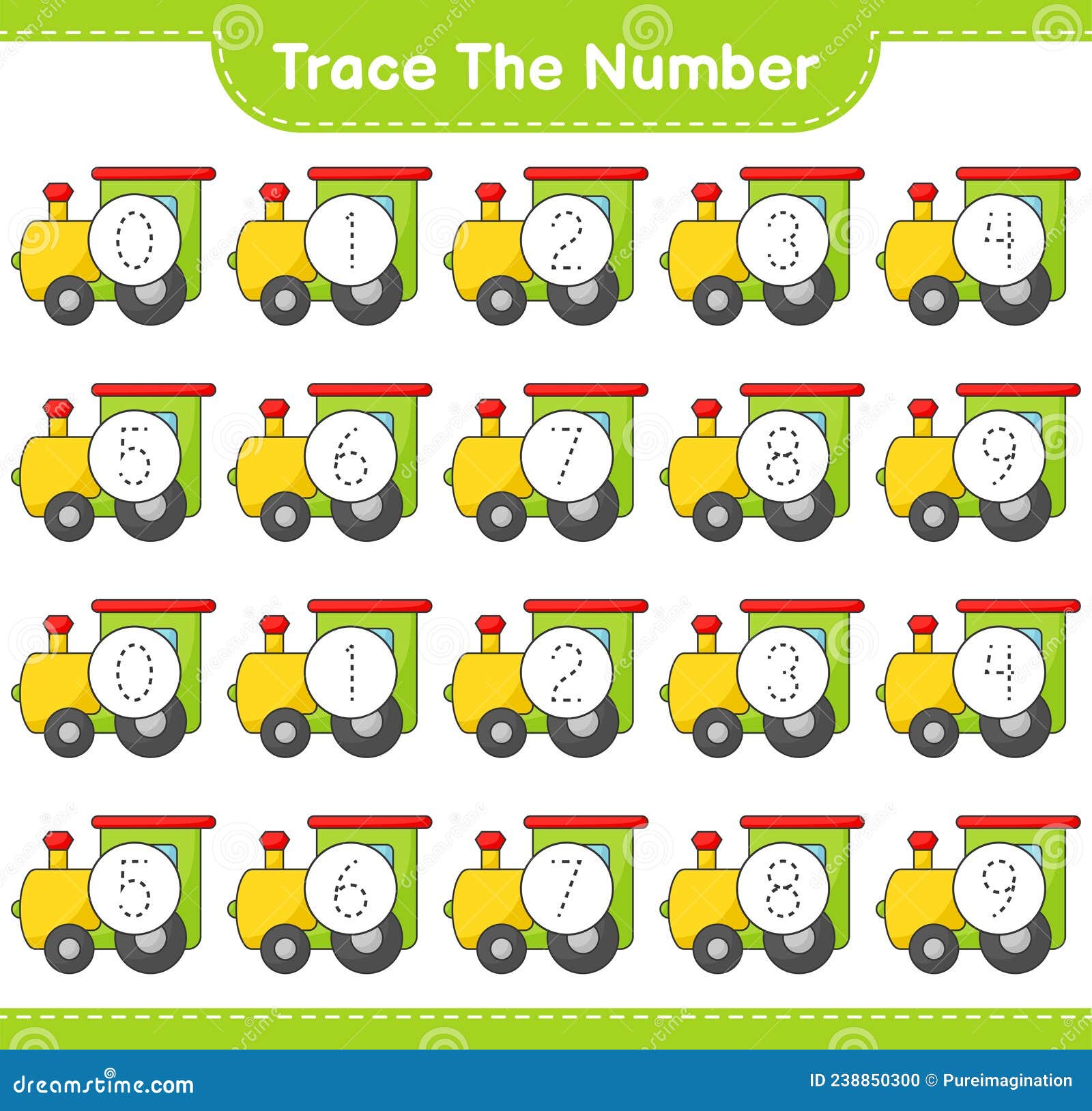 Trace the Number. Tracing Number with Train Stock Vector - Illustration ...