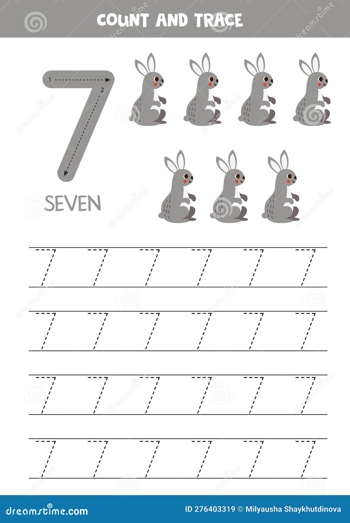 Trace Numbers. Number 7 Seven. Gray Rabbits Stock Vector - Illustration ...