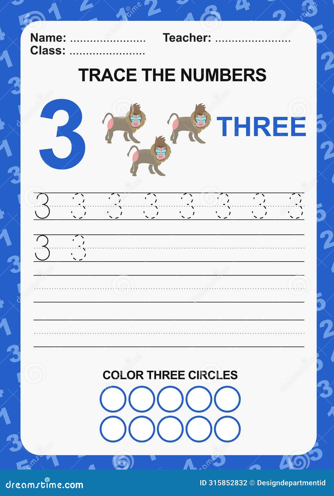 Trace and Write Number for Children. Exercise for Children To Recognize ...