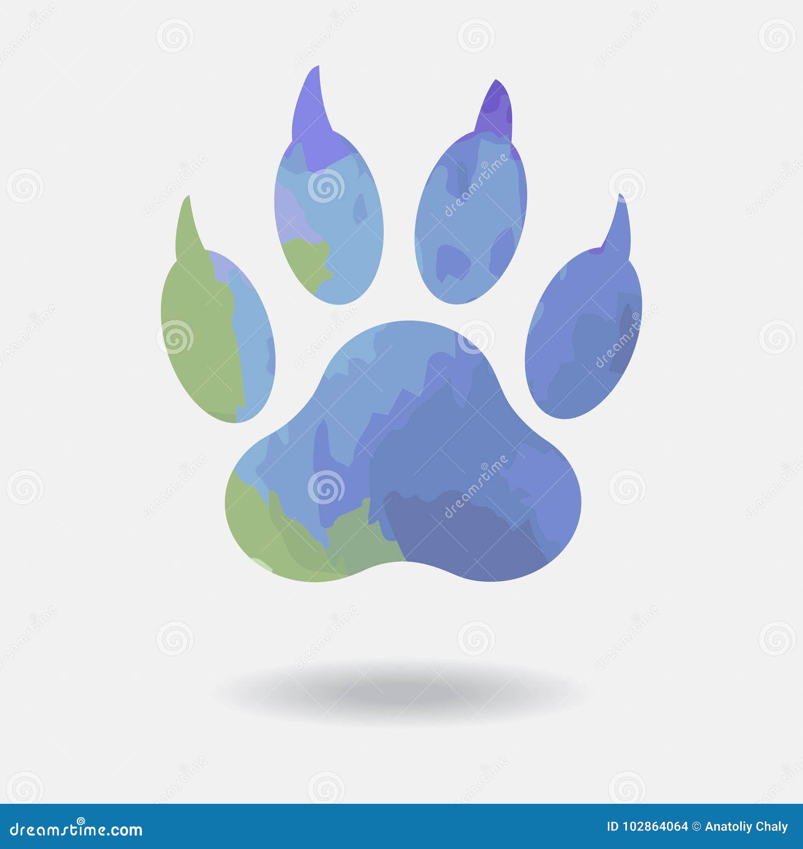 Trace Paw Of Dog With Shadow On White Background Vector. Stock Vector ...