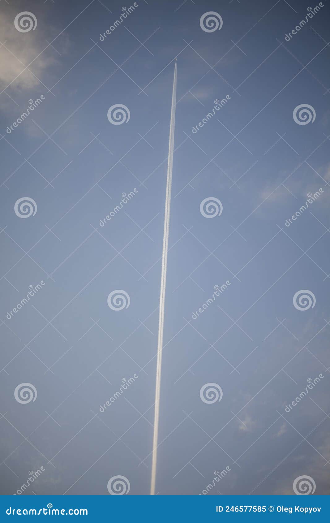 Trace of Plane in Sky. White Line in Blue Sky Stock Image - Image of ...