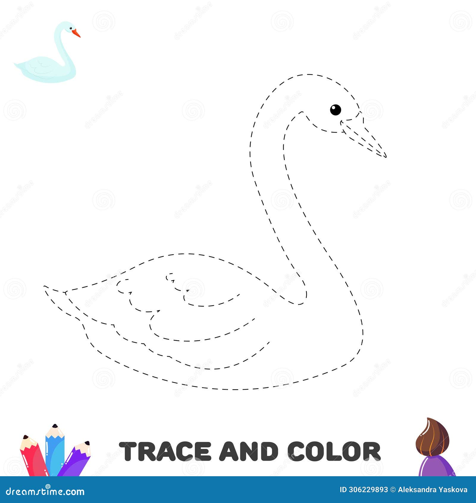 Trace Swan. Coloring Educational Page for Kids Stock Illustration ...