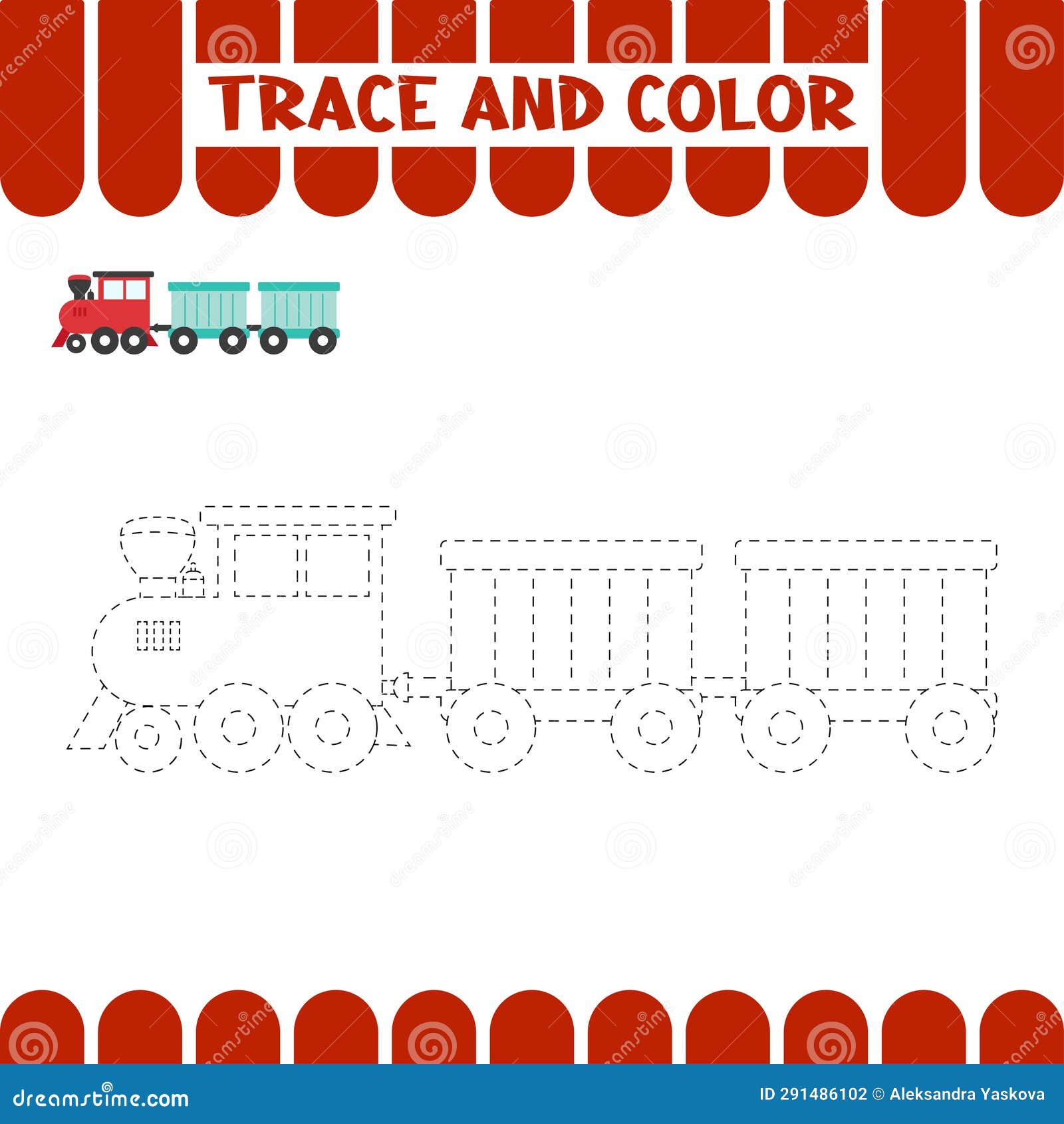 Trace Train. Tracing Educational Page for Kids Stock Vector ...