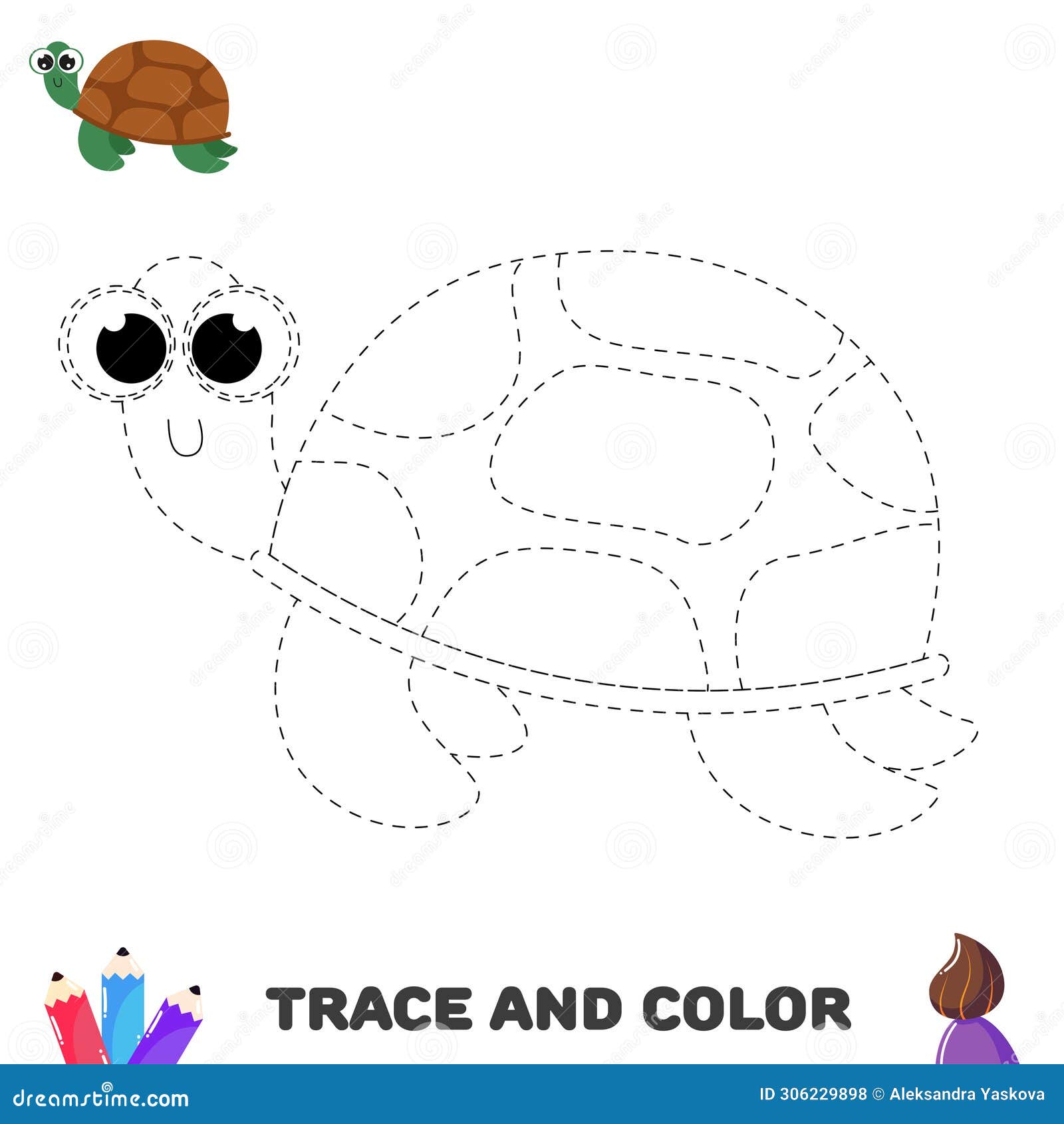 Trace Turtle. Trace and Color Educational Worksheet for Kids Stock Vector - Illustration of ...