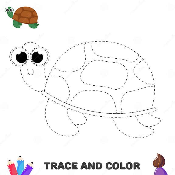 Trace Turtle. Trace and Color Educational Worksheet for Kids Stock ...