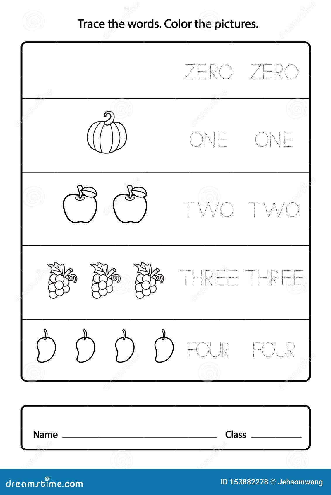 Trace the Words Color the Pictures Stock Vector - Illustration of learn ...