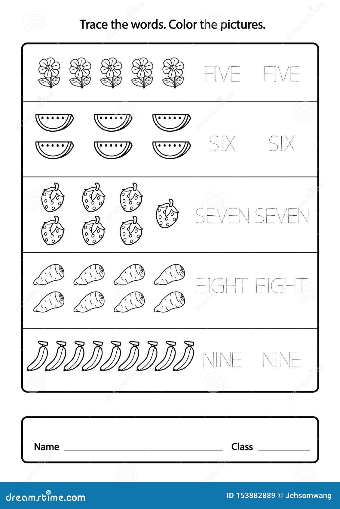 Trace the Words Color the Pictures Stock Vector - Illustration of ...