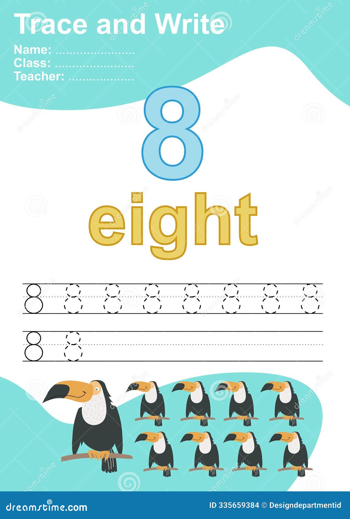 Trace and Write Number Worksheet for Children Stock Vector ...
