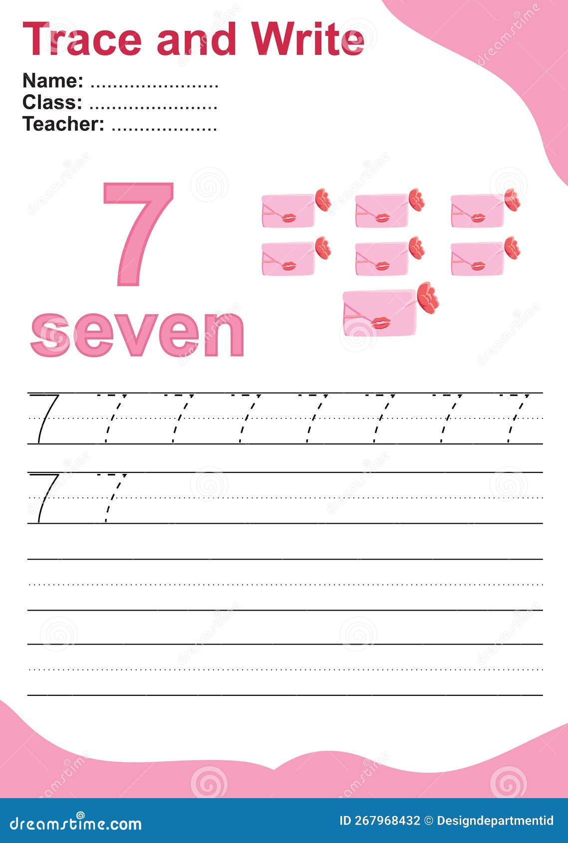 Number Seven Tracing Practice Worksheet Seven Love Letter Valentine ...