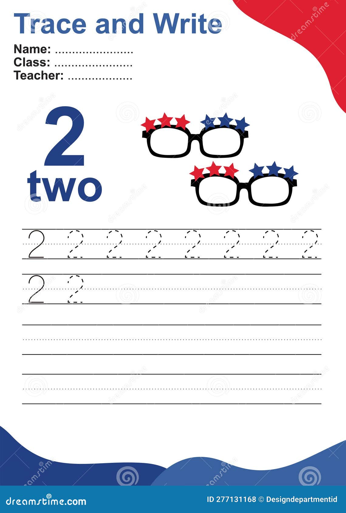 Number Two Tracing Practice Worksheet with 2 Glasses for Kids Learning ...