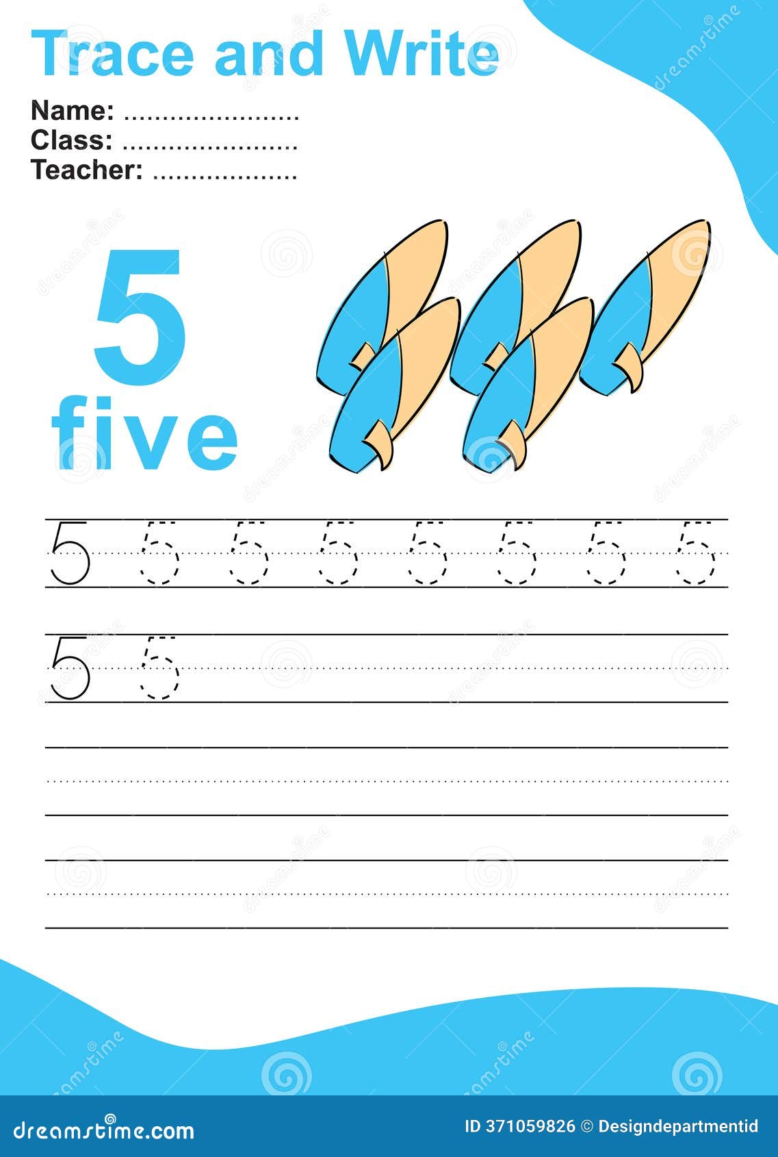 Trace And Write Number For Children. Exercise For Children To Recognize ...
