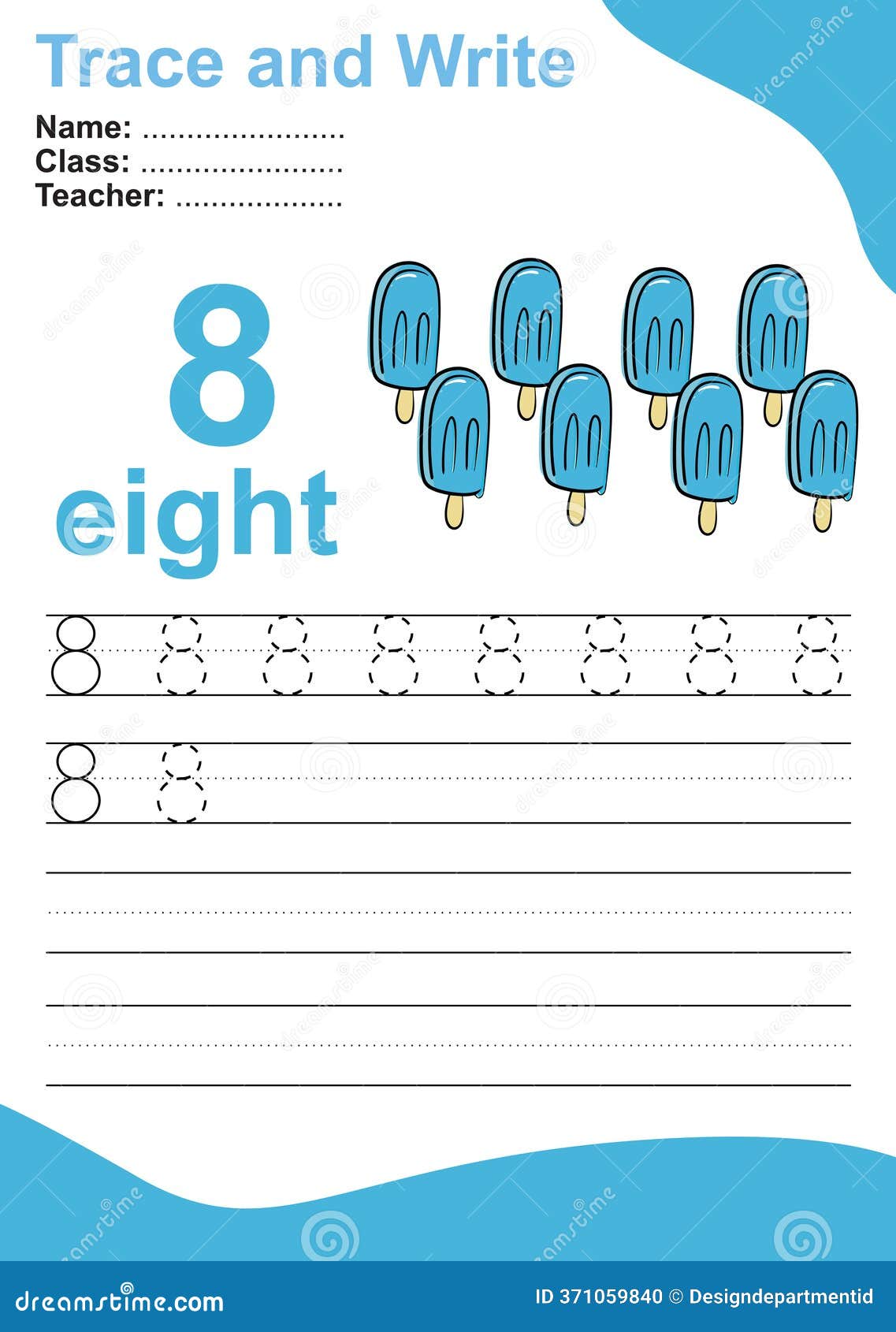Trace And Write Number For Children. Exercise For Children To Recognize ...