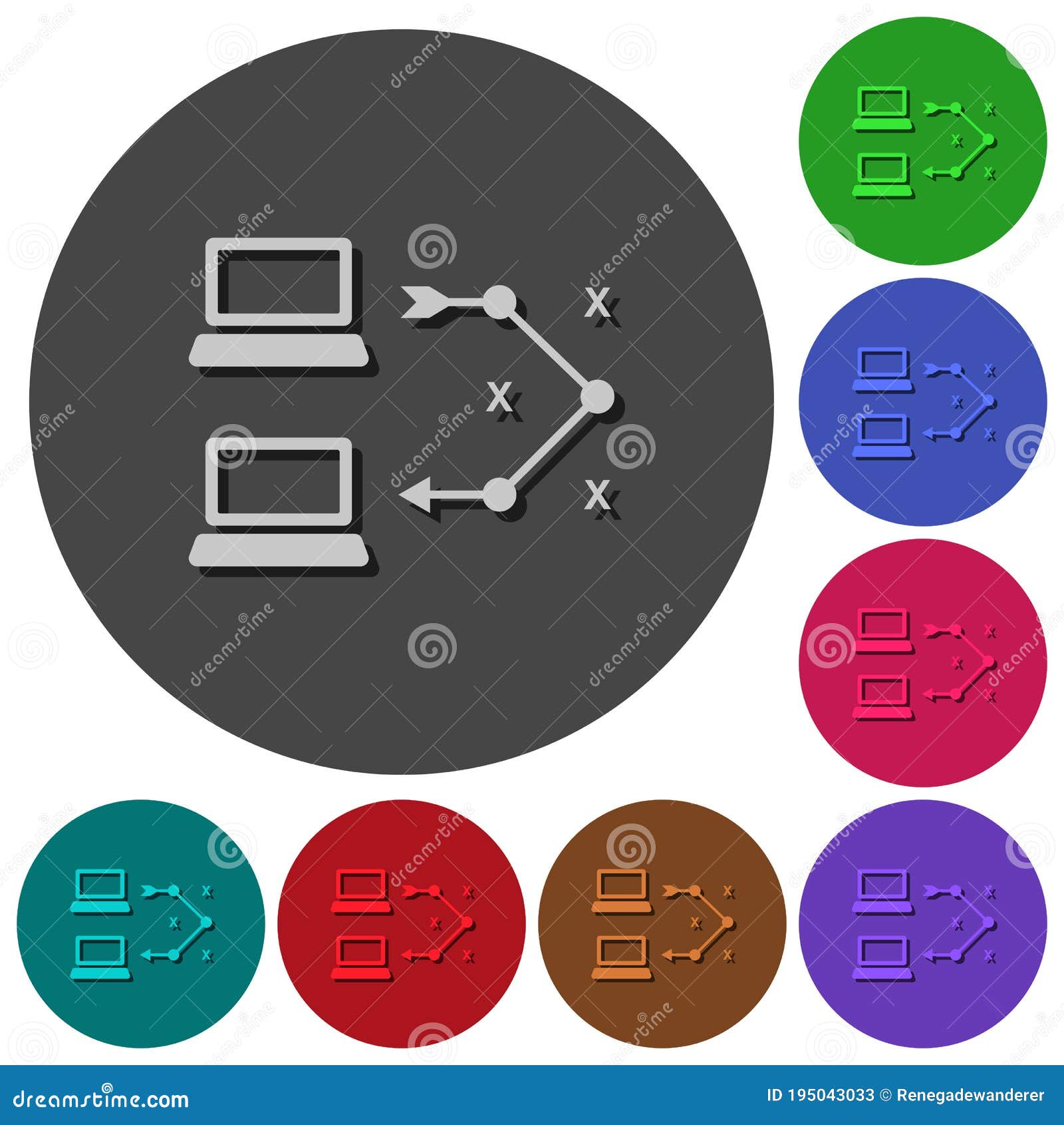 Traceroute Remote Computer Icons with Shadows on Round Backgrounds ...