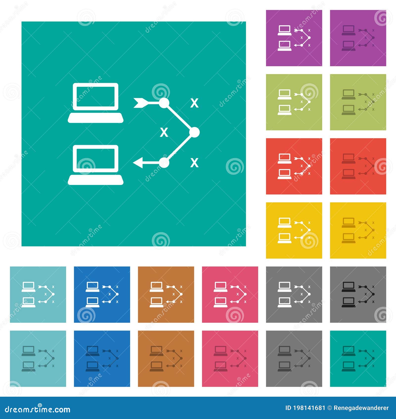 Traceroute Remote Computer Square Flat Multi Colored Icons Stock Vector ...