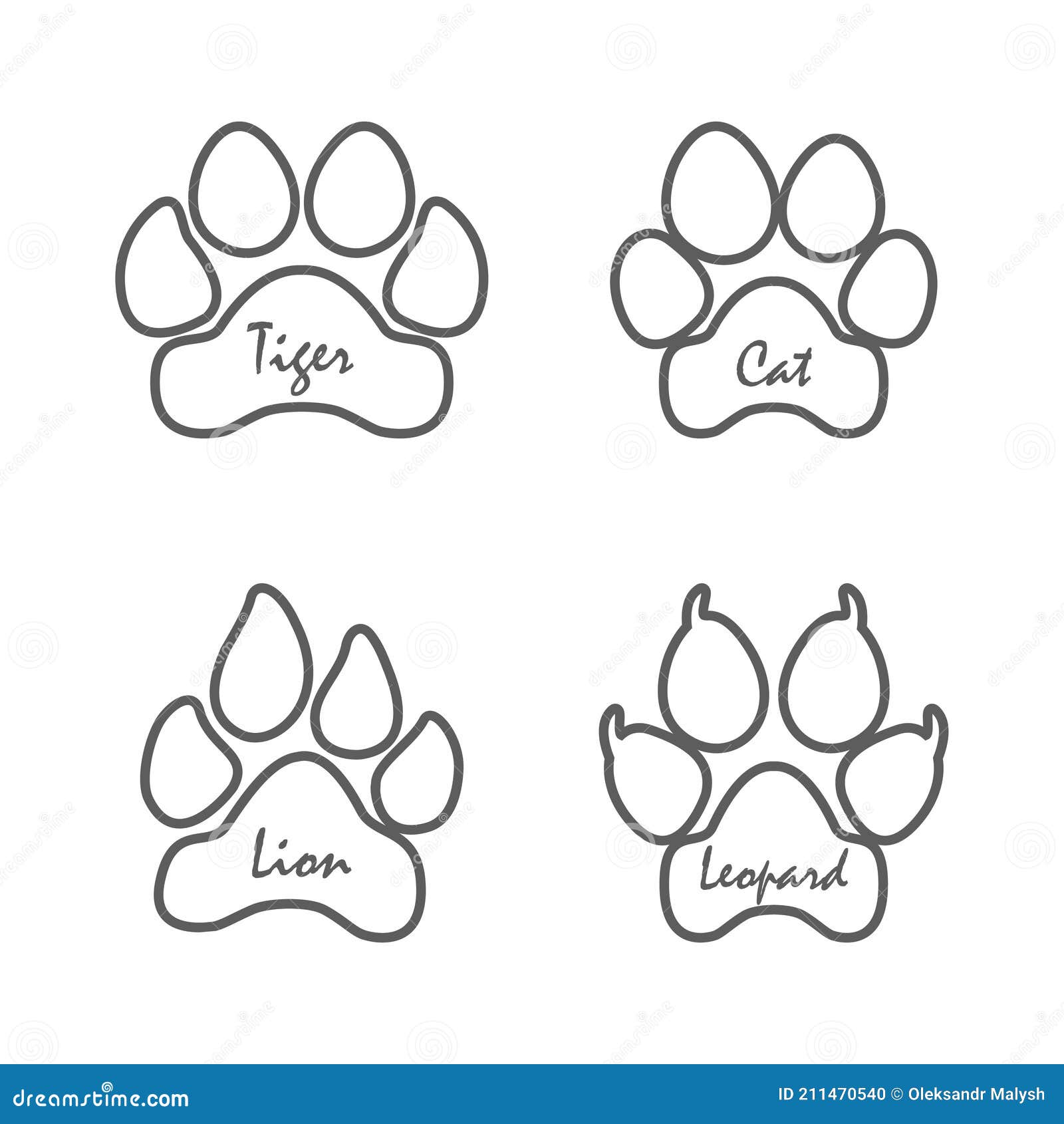 Traces of Animals Cat, Leopard, Lion, Tiger Footprints Set Stock Vector ...