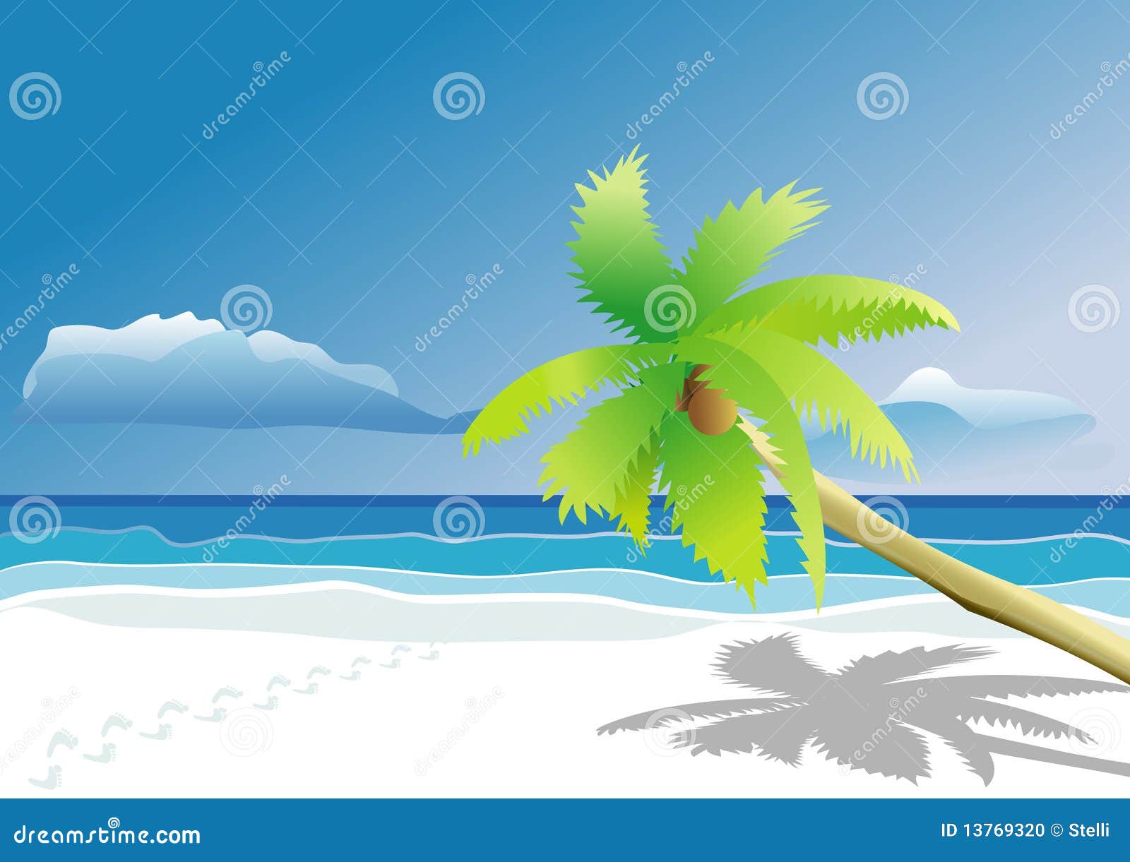 Traces on beach stock vector. Illustration of green, island - 13769320