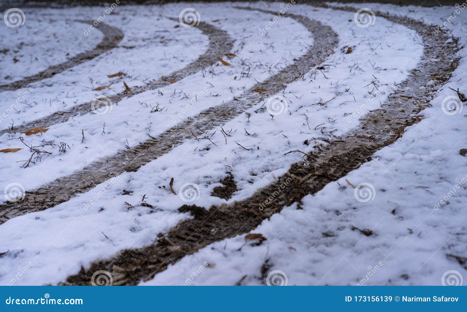 Traces of a Car on the Ground with Snow Stock Image - Image of snowy ...