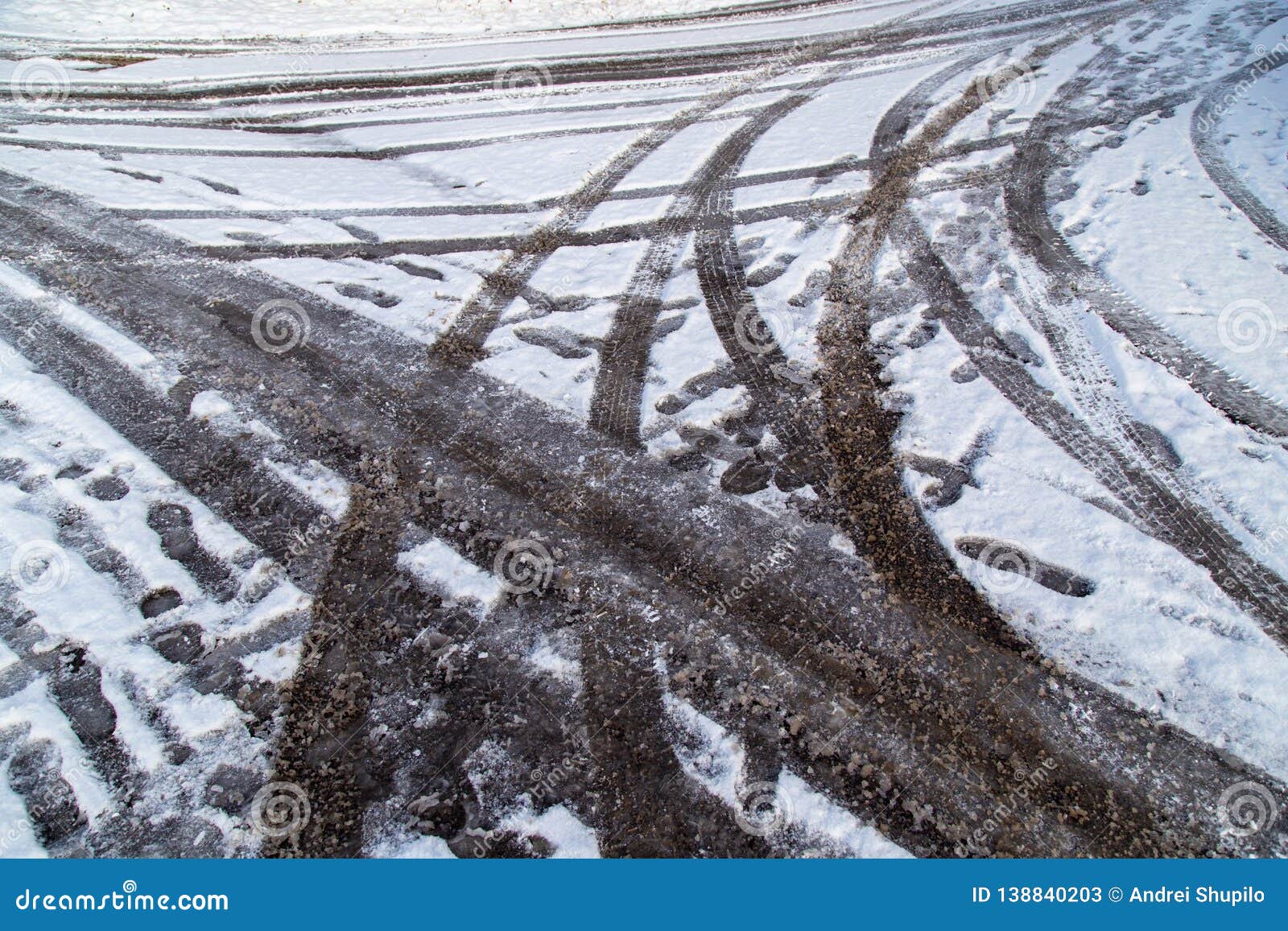 Traces of Cars in the Snow As a Background Stock Image - Image of dirty ...