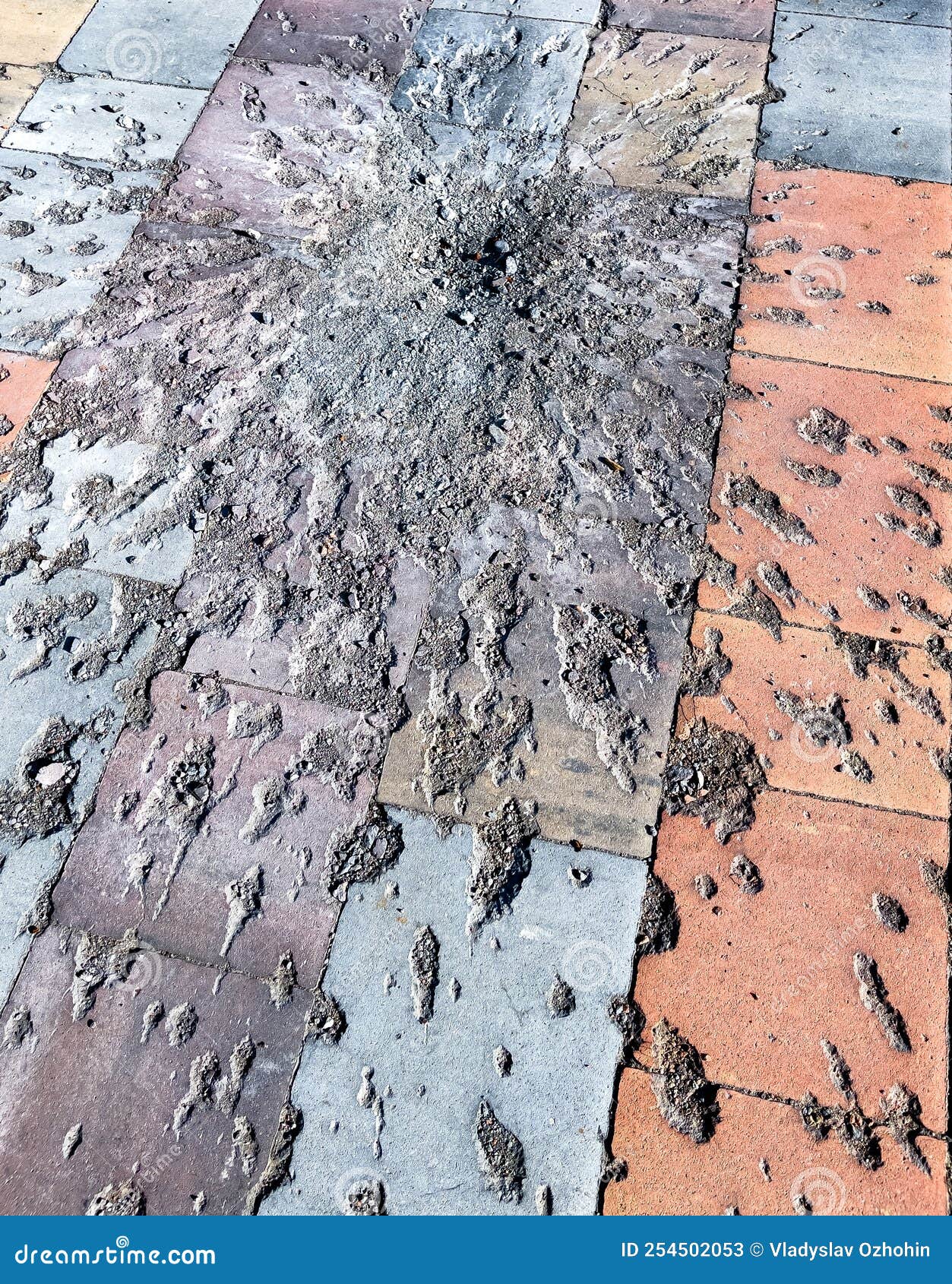 Traces on the Pavement Tile from the Explosion of a Mortar Shell Stock ...