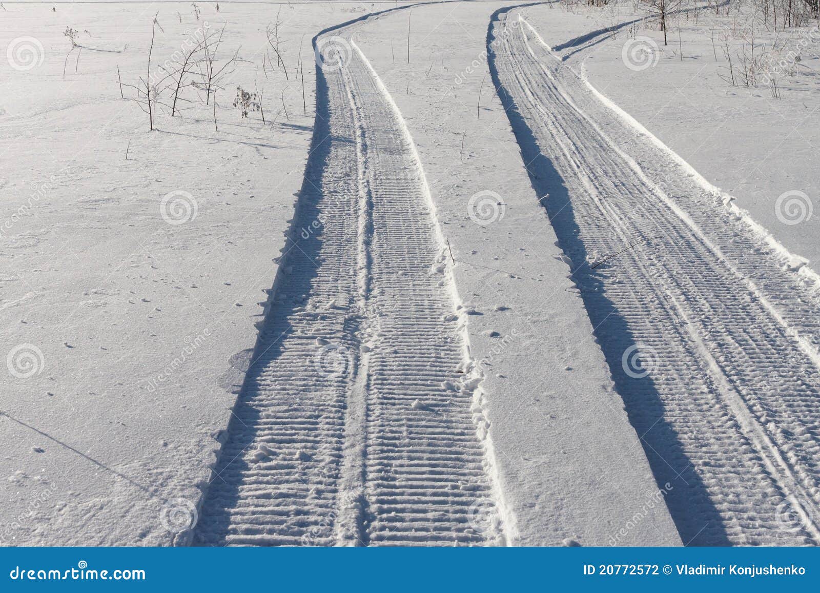 Traces of a snowmobile stock photo. Image of sport, white - 20772572