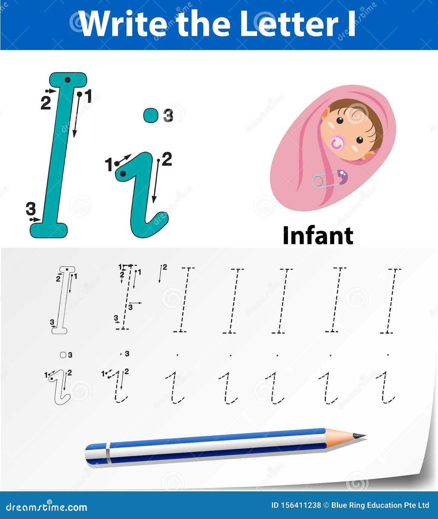 Tracing Alphabet Template for Letter I Stock Vector - Illustration of ...