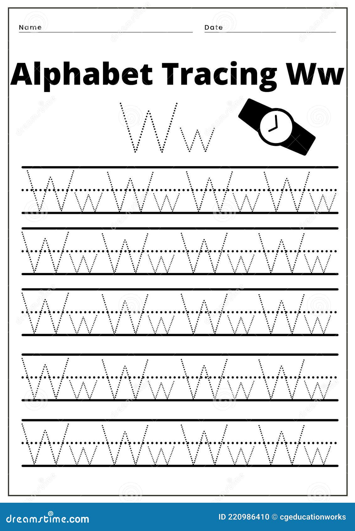 TRACING ALPHABET Ww Worksheet Stock Vector - Illustration of tracing ...