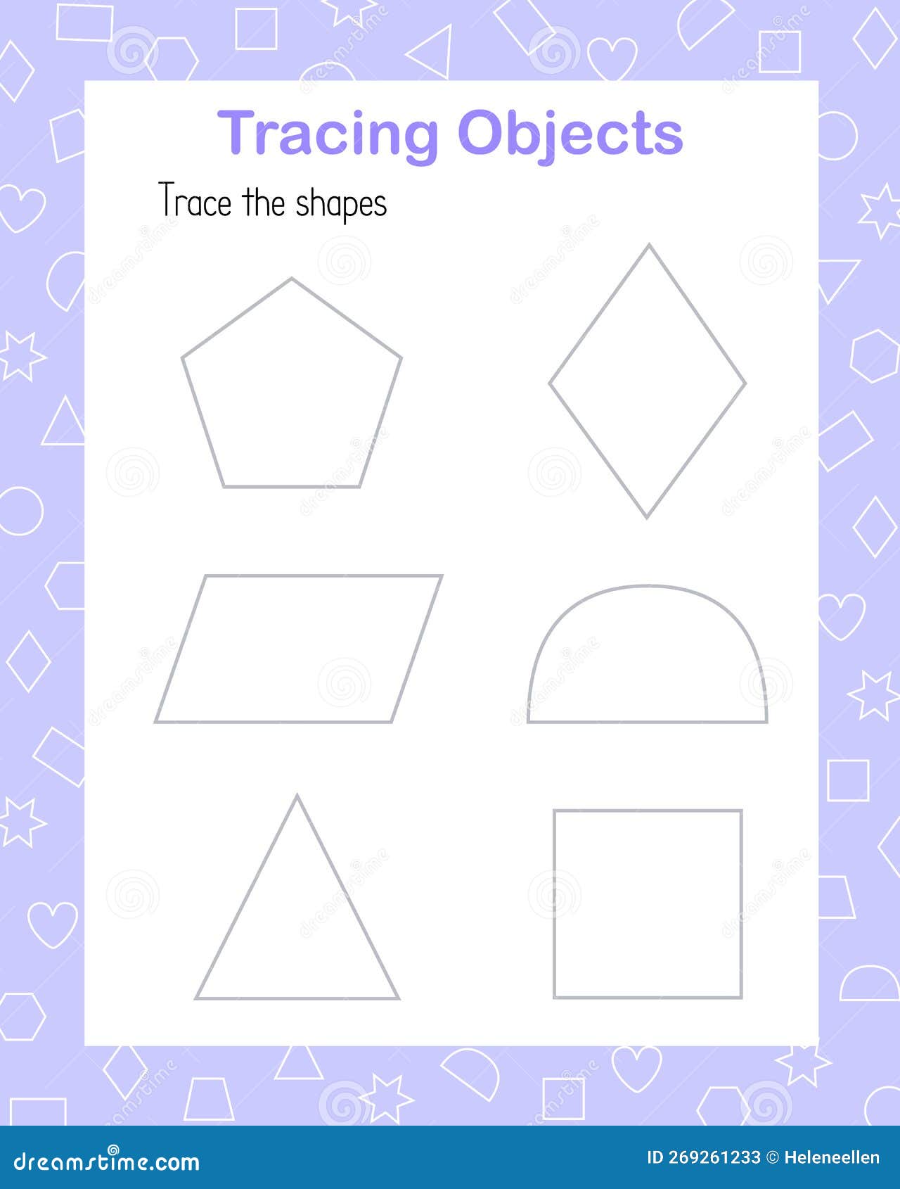 Tracing Geometric Linear Shapes Handwriting Practice Vector ...