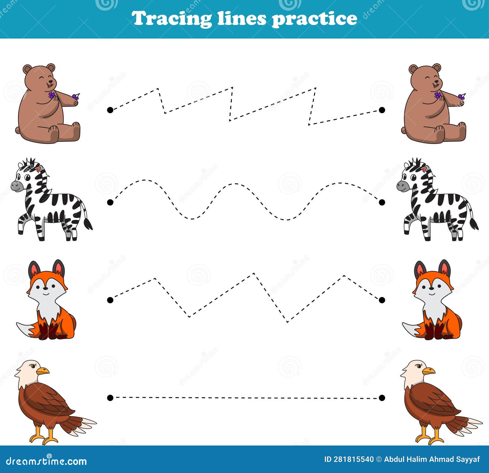 Tracing Lines Bear Zebra Fox Eagle. Educational Games Stock Vector ...