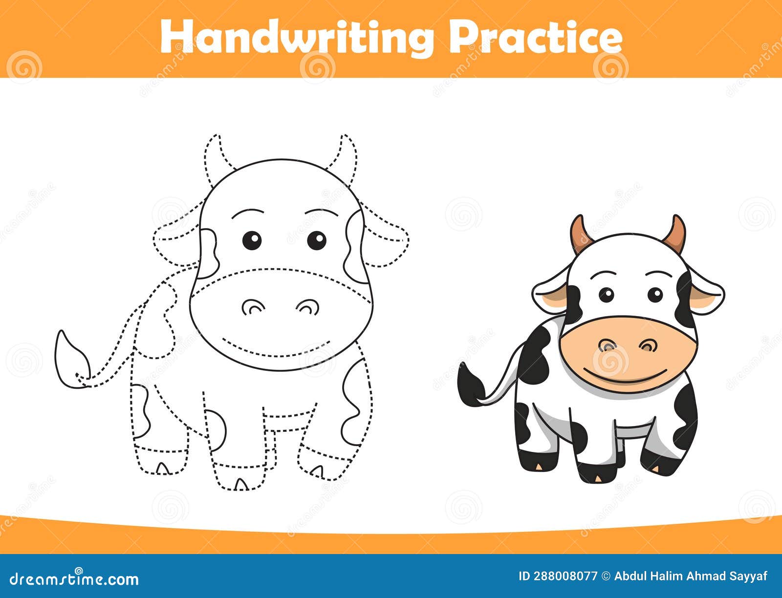 Practice Handwriting. Tracing Lines and Coloring Cow for Children Stock ...