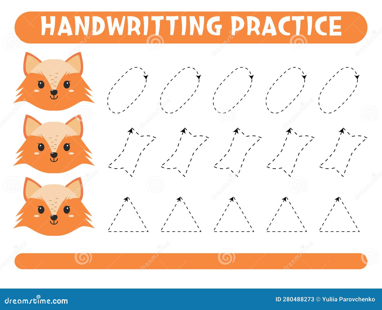 Tracing Lines with Cute Fox. Handwriting Practice Stock Vector ...