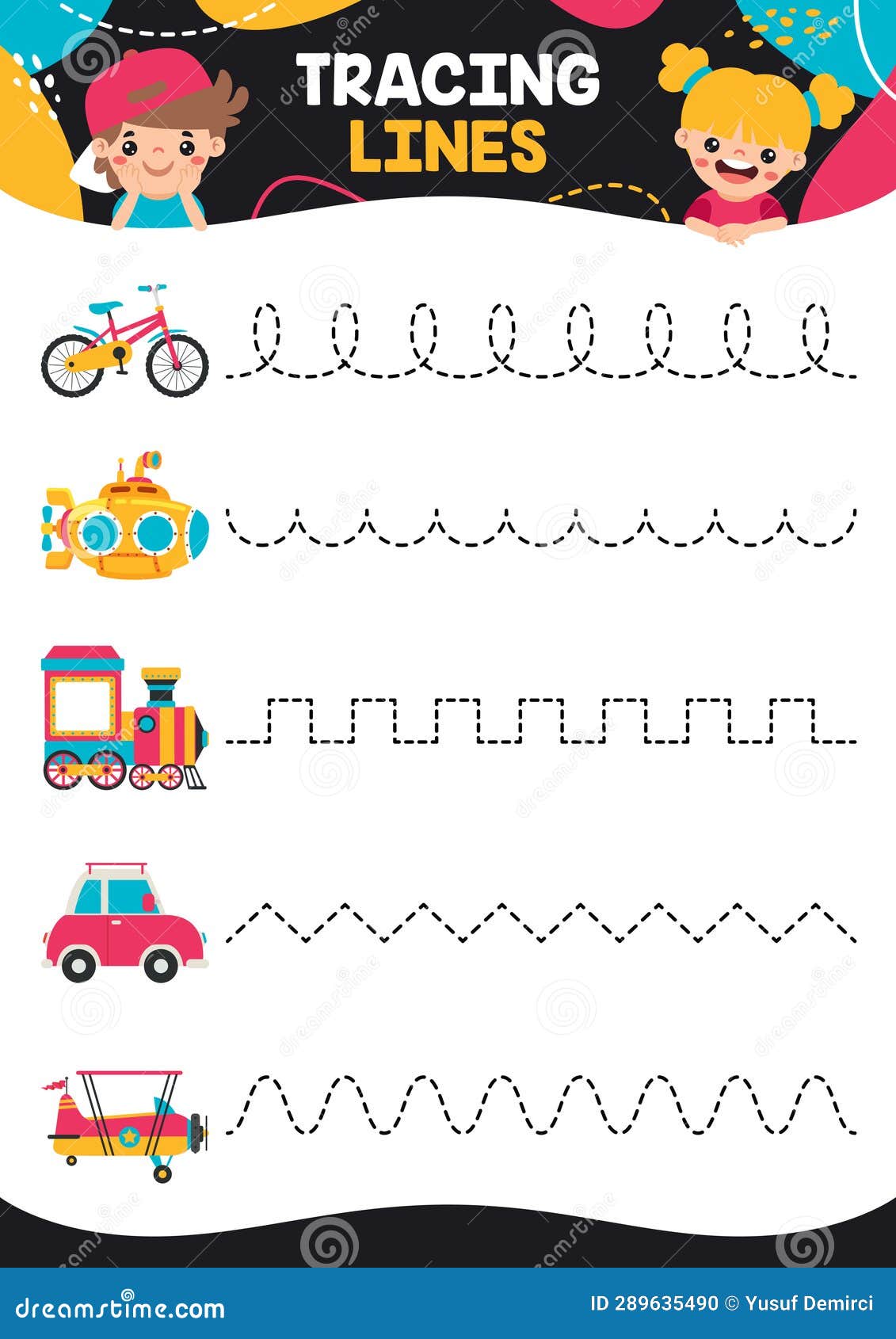 Tracing Lines Exercise Worksheet for Kids Stock Illustration ...