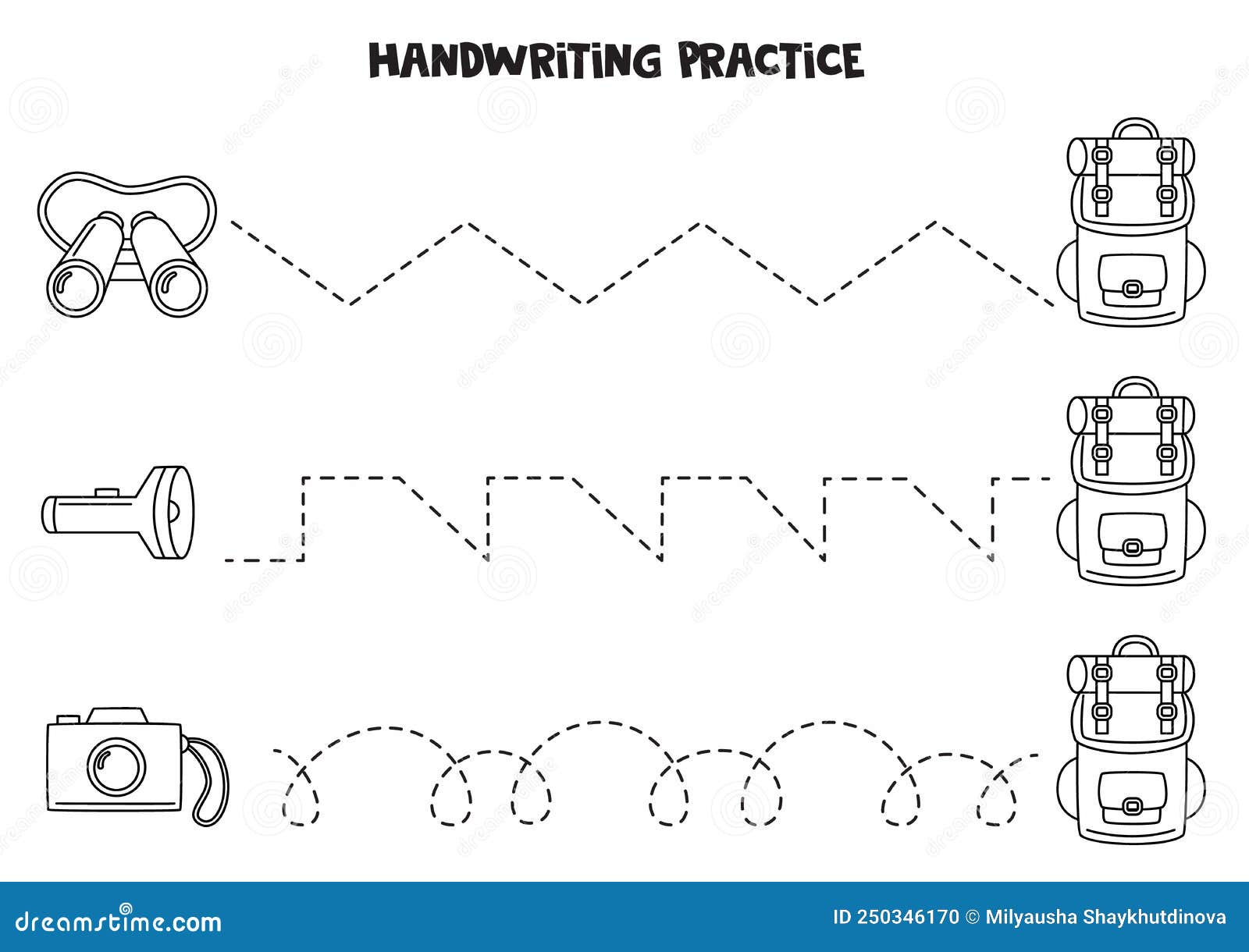 Tracing Lines for Kids. Camping Elements. Writing Practice. Stock ...