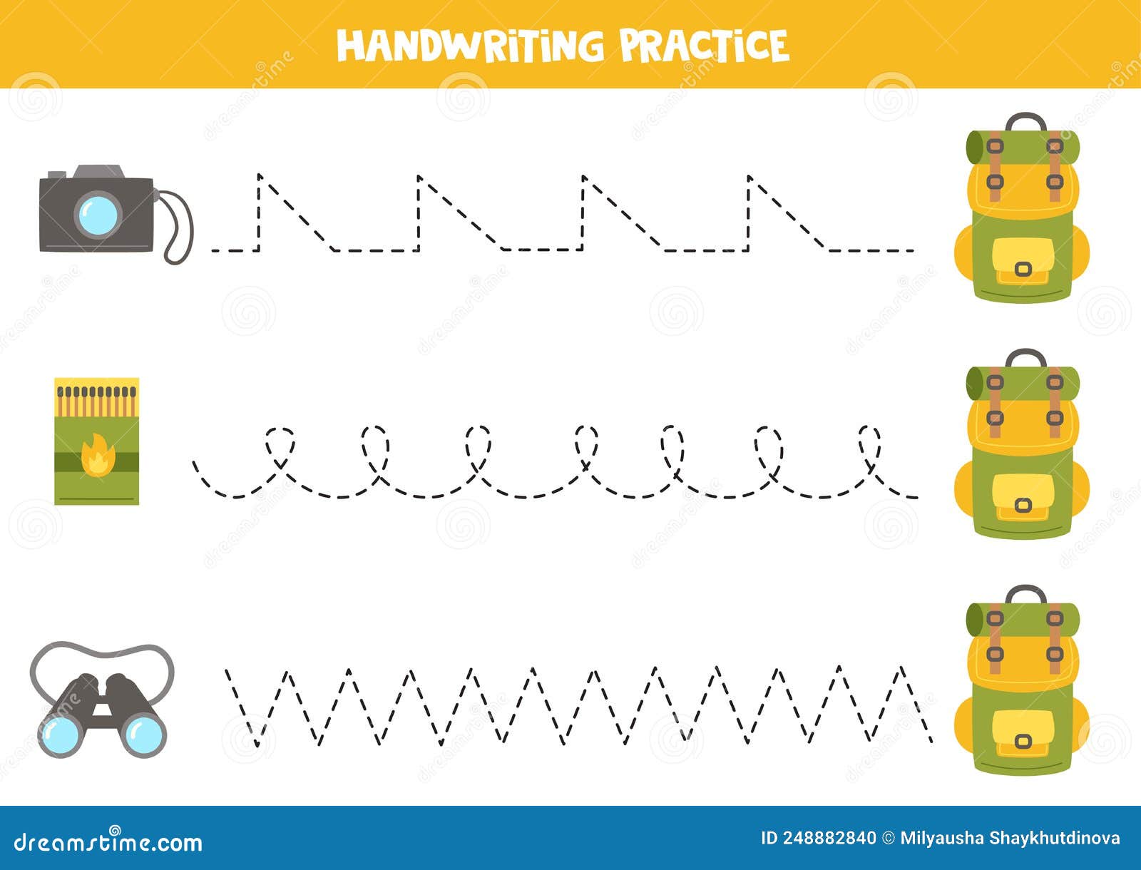 Tracing Lines for Kids. Cute Camping Elements. Writing Practice. Stock ...