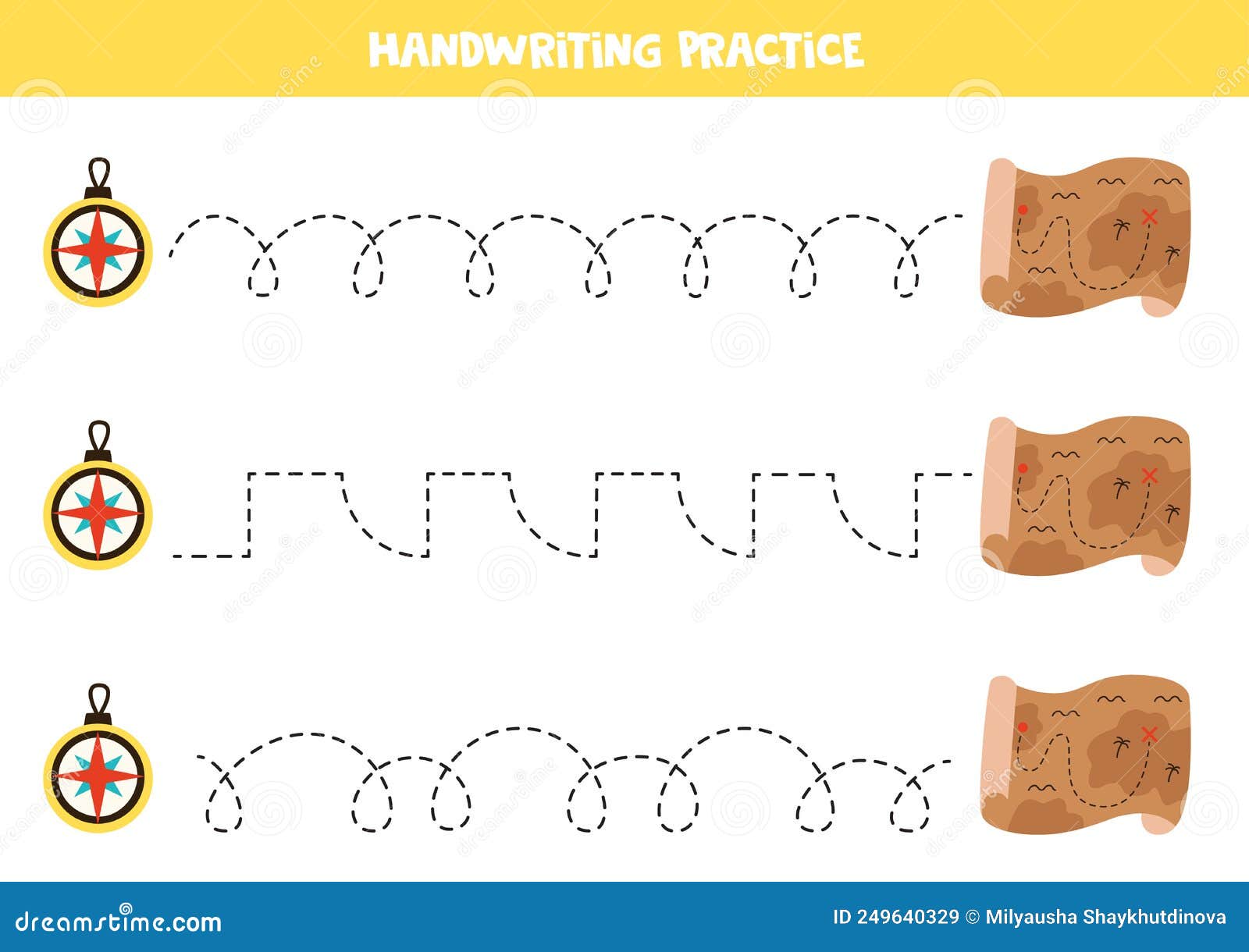 Tracing Lines for Kids. Compass and Ancient Map. Writing Practice ...