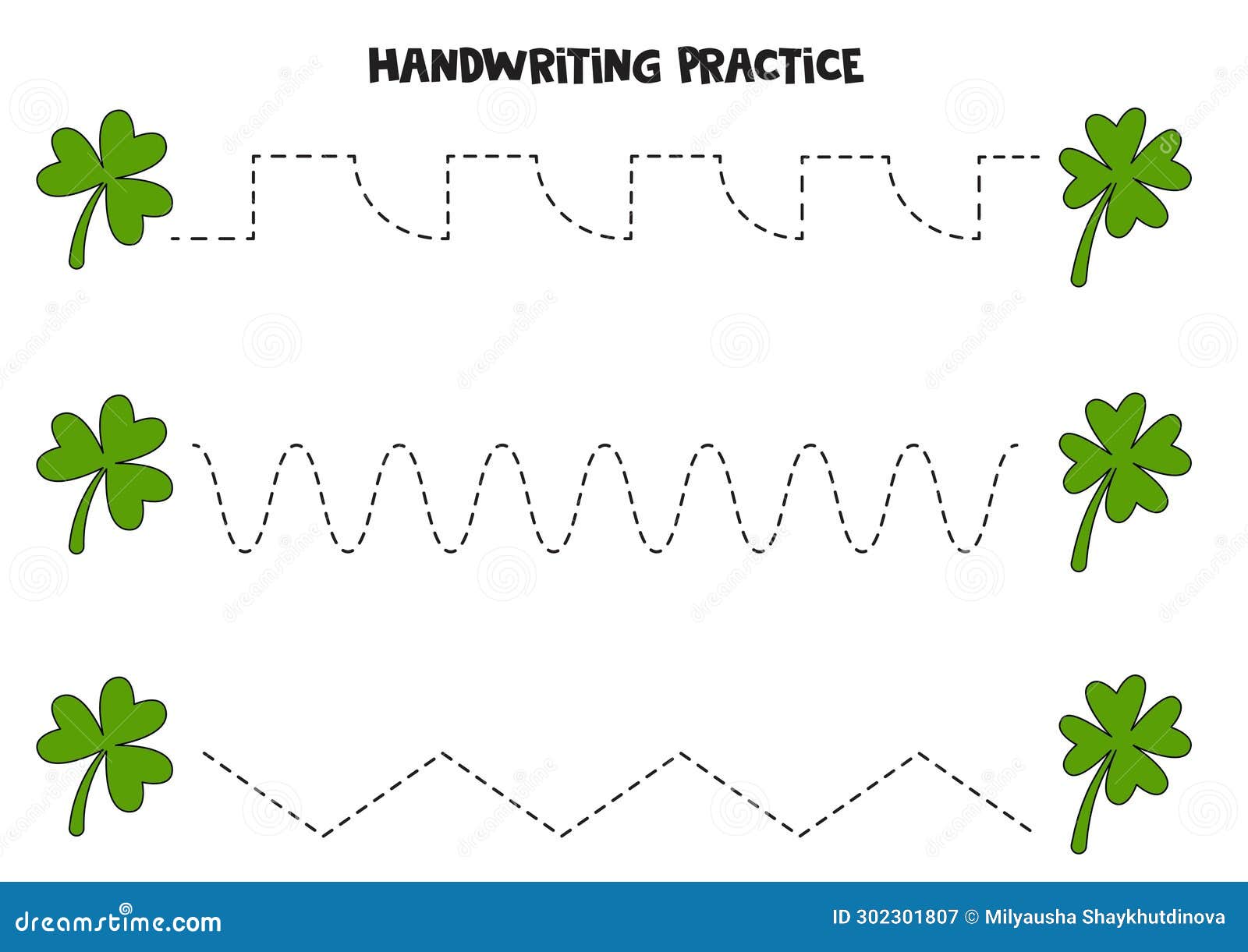 Tracing Lines for Kids. Cute Clover Leaves. Handwriting Practice. Stock ...