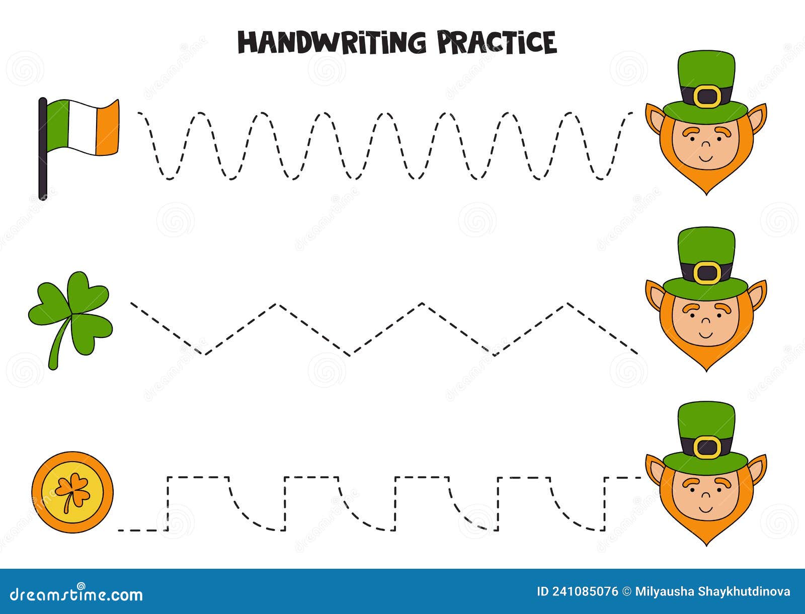 Tracing Lines with Cute Saint Patrick Day Elements. Writing Practice ...