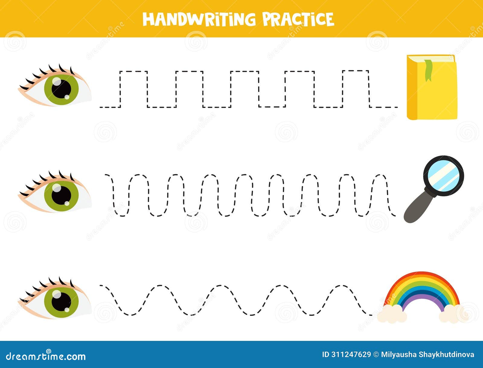 Tracing Lines for Kids. Eye and Objects, Sense of Sight. Handwriting ...