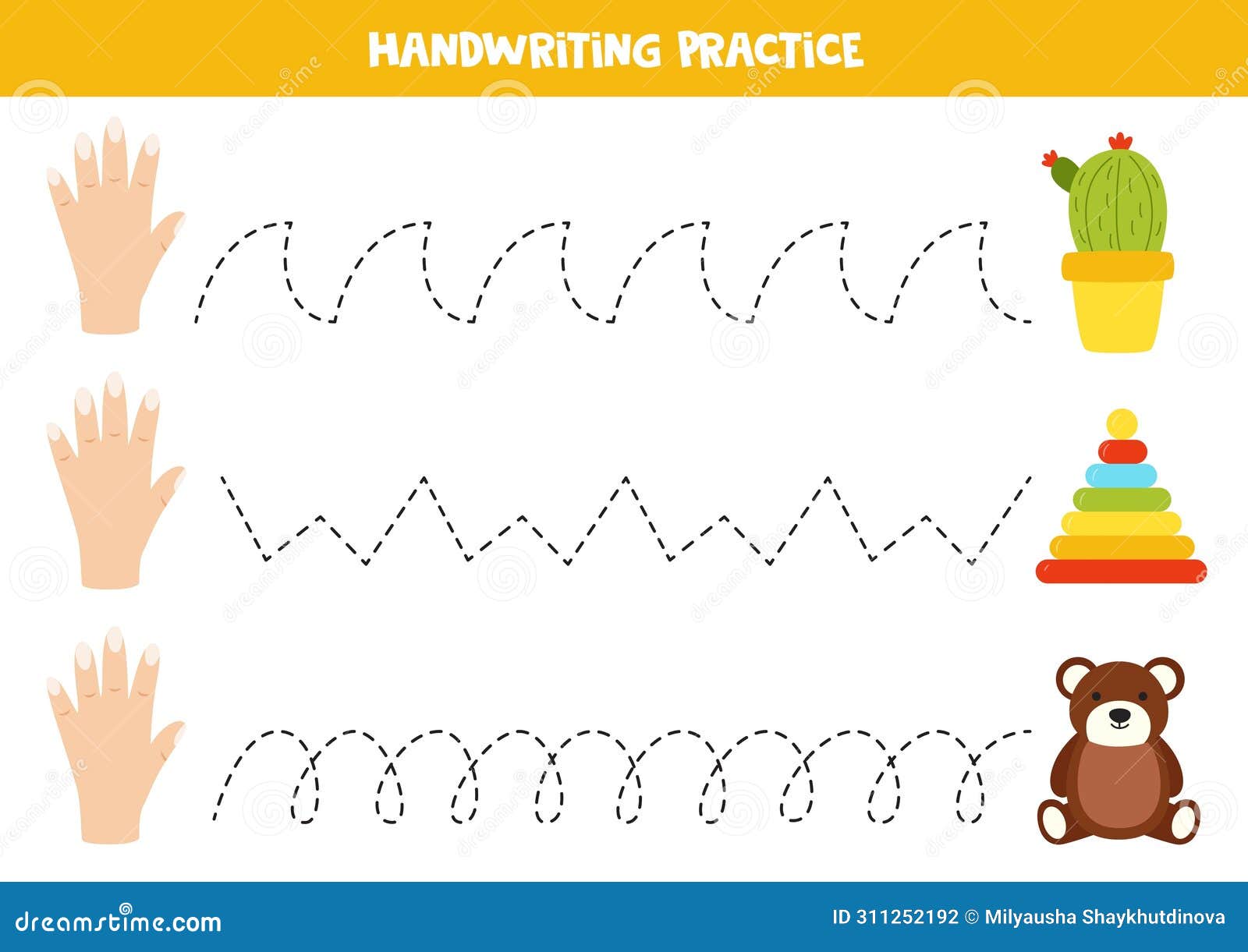 Tracing Lines for Kids. Hand and Objects, Sense of Touch. Handwriting ...